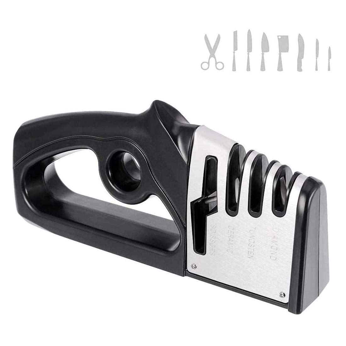 knife sharpener, knife sharpener, professional 4-stage knife sharpener, non-slip base, diamond sharp, tungsten steel sharp, ceramic sharp, scissor sharp