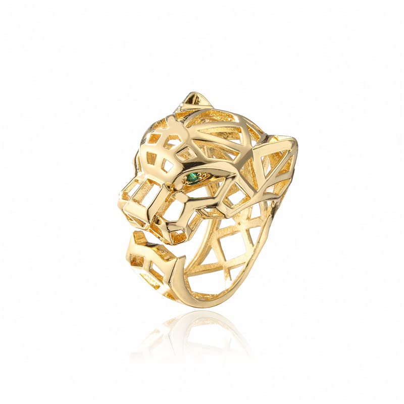 MEVESICUS 14k Gold Plated Panther Interlocked Adjustable Ring for Large Size Finger Exaggertad Rings Stackable Gold Rings for Women Men