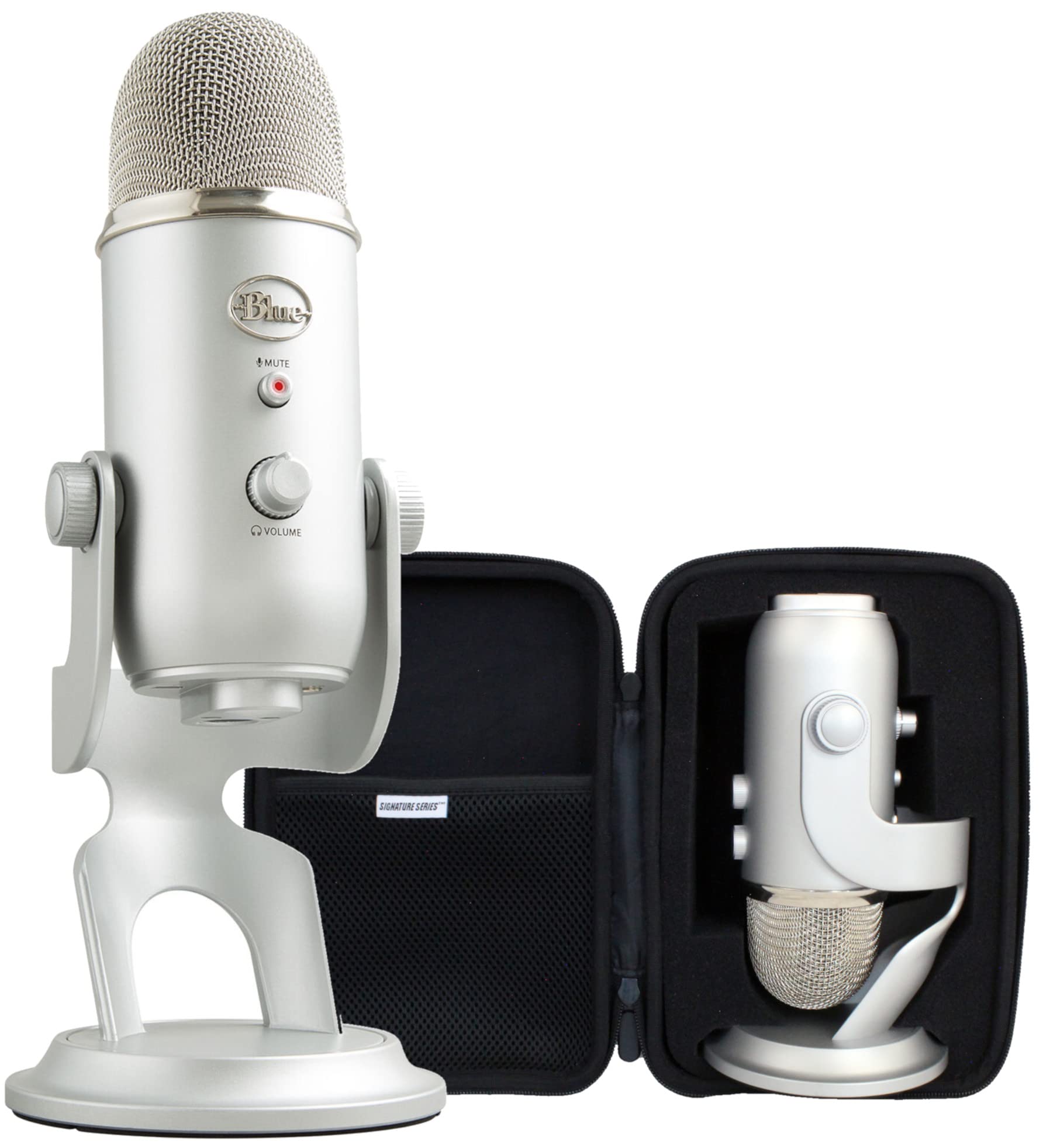 Logitech for Creators Blue Yeti USB Microphone for PC, Podcast, Gaming, Streaming - 4 Pickup Pattern, Plug and Play Condenser Computer Mic, Silver with Signature Series EVA Waterproof Travel Case
