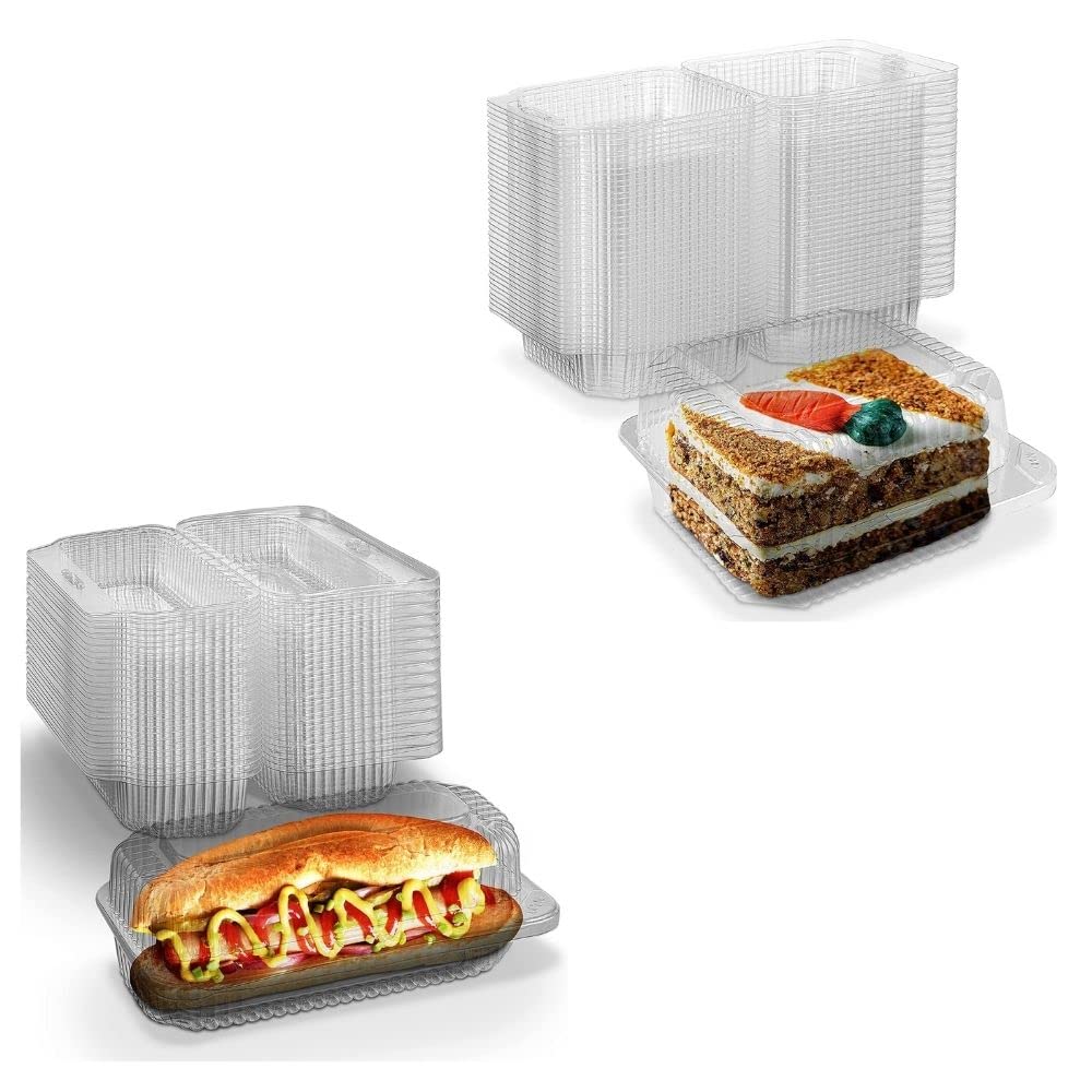 MT Products Clear Plastic Square Hinged Food Container, 5" Length x 5" Width x 2.75" Depth (40 Pieces) and Aluminum Foil 9 in x 13 Pans Half Size Medium 40 Gauge Table Tin Pans (25 Pieces)