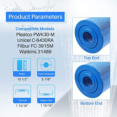 POOLPURE PLFC-6430-M Spa Filter Replaces Watkins 31489, Compatible Pleatco PWK30-M, Filbur FC-3915M, P/N0969601, 71825, 73178, 73250, 3 Pack.