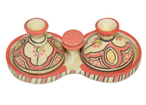 Moroccan Handmade Tagine Double Spicer Salt & pepper Holder Ceramic White & BLack