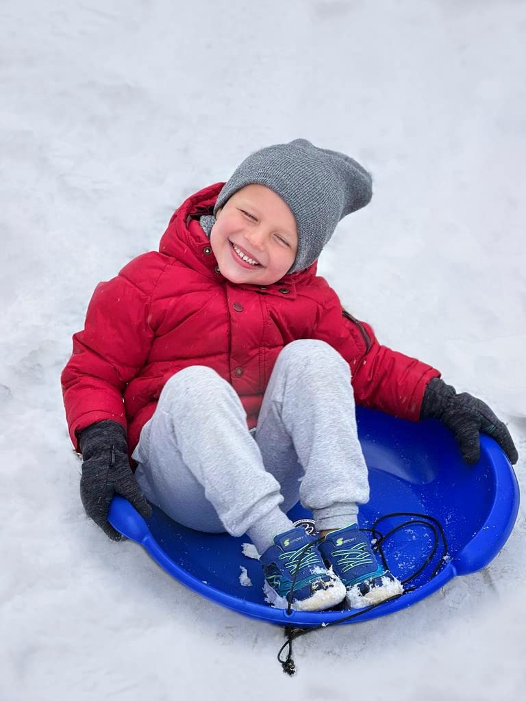 Plastic Saucer Sled with Pull Cord 2 Pieces – Snow Disc for Sledding – Round Snow Sled for Kids and Adults – Snow and Sand Outdoor Fun