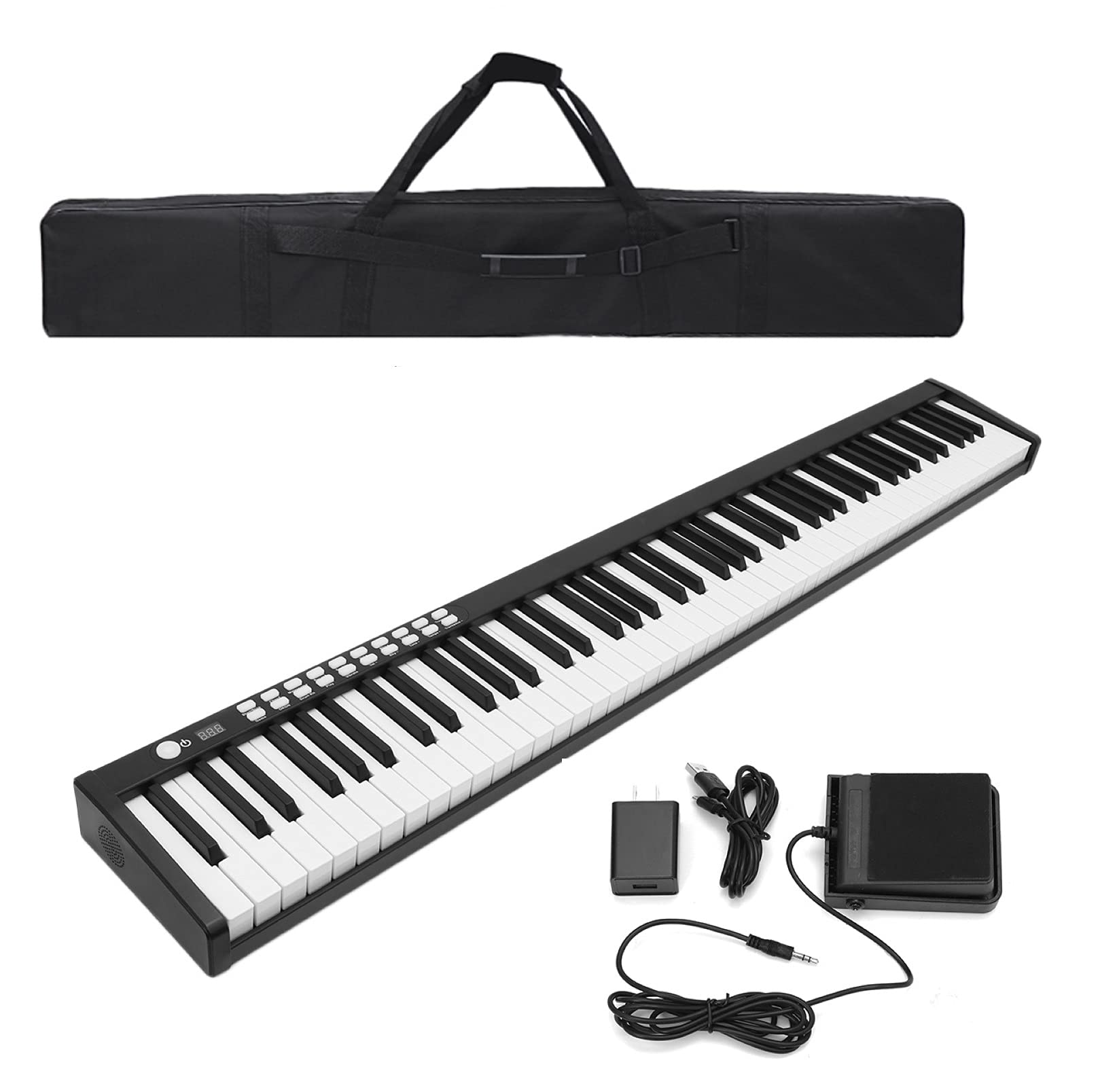 MAGICON Multi-Function 88 Key Digital Musical Keyboard Piano,Full Size Semi Weighted Keys Portable Piano,Aluminum case,support USB/MIDI,wireless BT,Speakers,Pedal |Free handbag (Black)