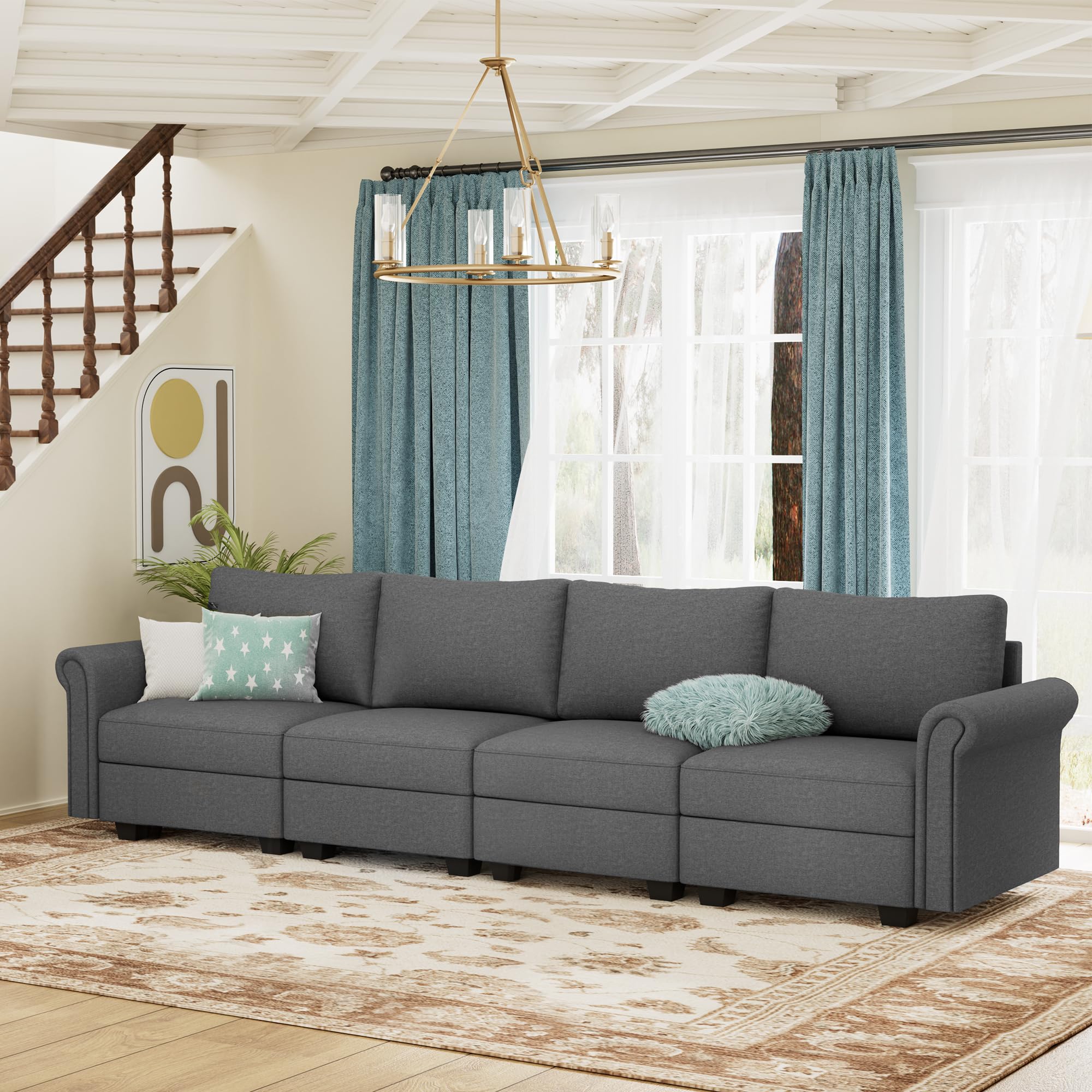 UniPon Modular Sectional Sofa with Storage Seat Upgrade Large U Shaped Sofa Couch with Chaise, 6 Seats 120''L Modular Sofa Convertible Couch for Living Room/Deep 27'' Ottoman/Memory Foam Cushion