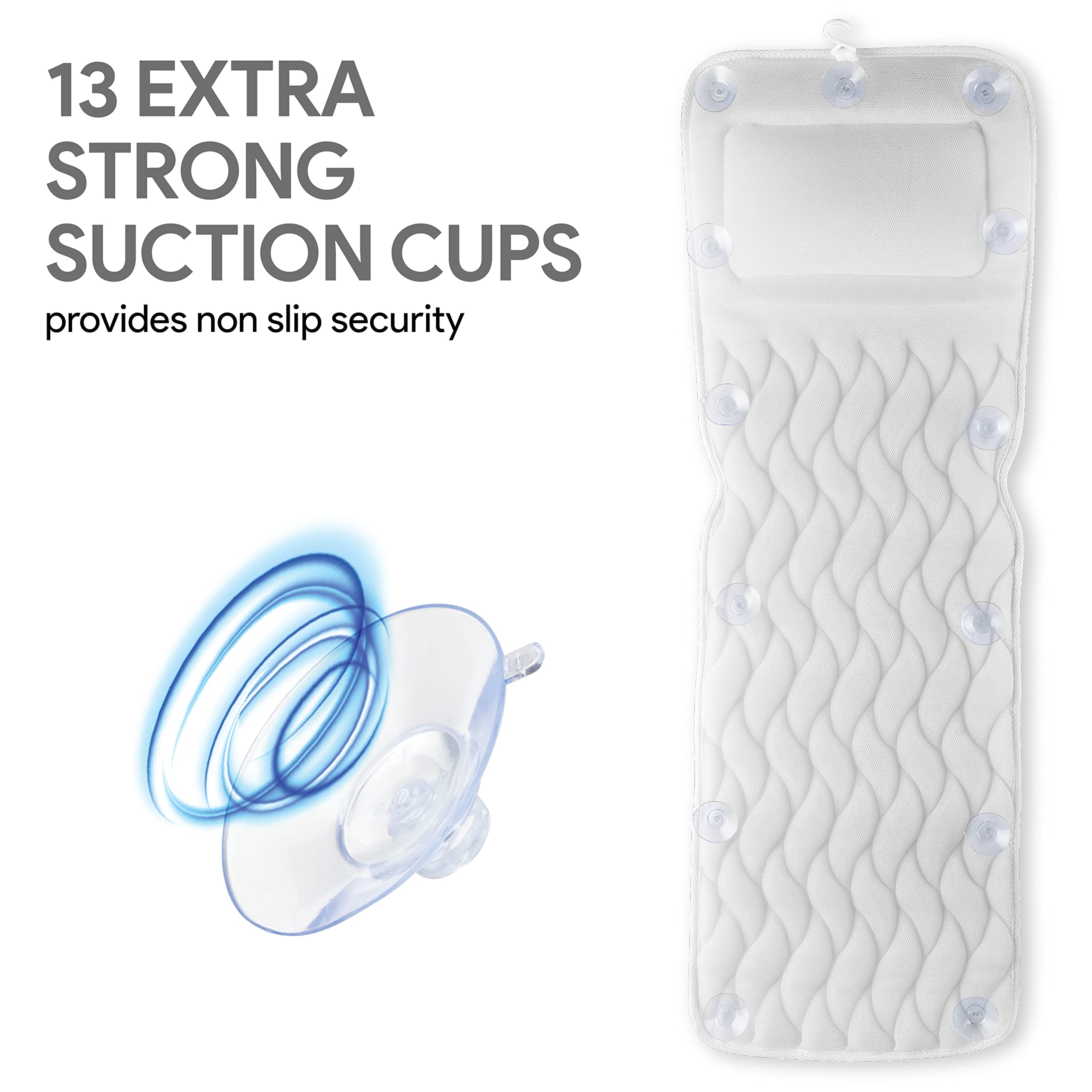 PEULEX Comfort Bath Pillow for Tub, Bath Pillow for Neck Back Support with Strong Suction Cups & Hook, Soft Bath Pillow for Luxury Bath, Hot Tub Bathtub Pillow Made with Soft Mesh, Great Gift for Wife