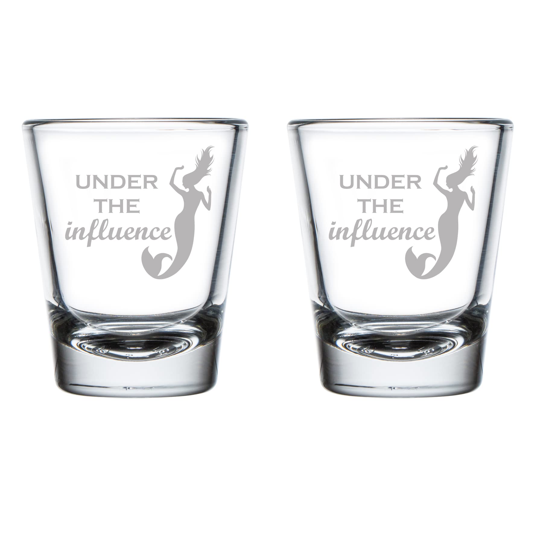 MIP Set of 2 Shot Glasses 1.75oz Shot Glass Under The Influence Mermaid Funny