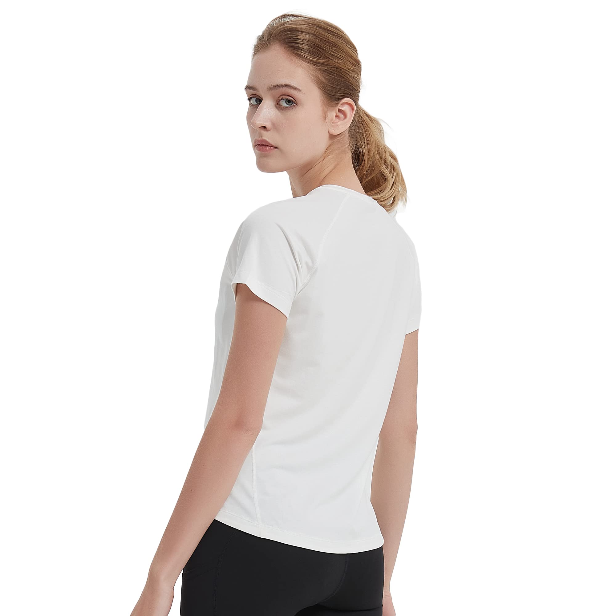 netdraw Women's Ultra-Soft Bamboo Workout T-Shirt Seamless Yoga Running Gym Athletic Casual Short Sleeve Tops(White, Medium)