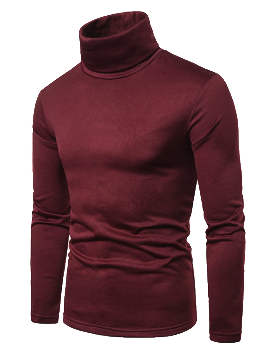 Men Regular Fit Basic Lightweight Long Sleeve Pullover Top Mock Turtleneck T-Shirt DarkRed