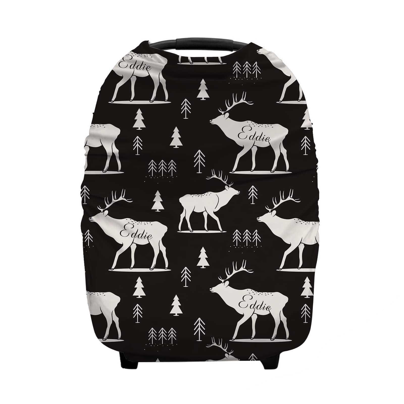 Personalized Woodland Deer Baby Car Seat Covers with Name, Custom Nursing Cover Breastfeeding for Babies, Carseat Canopy for Boys and Girls, Infant Stroller Cover, Breathable Carseats Cover