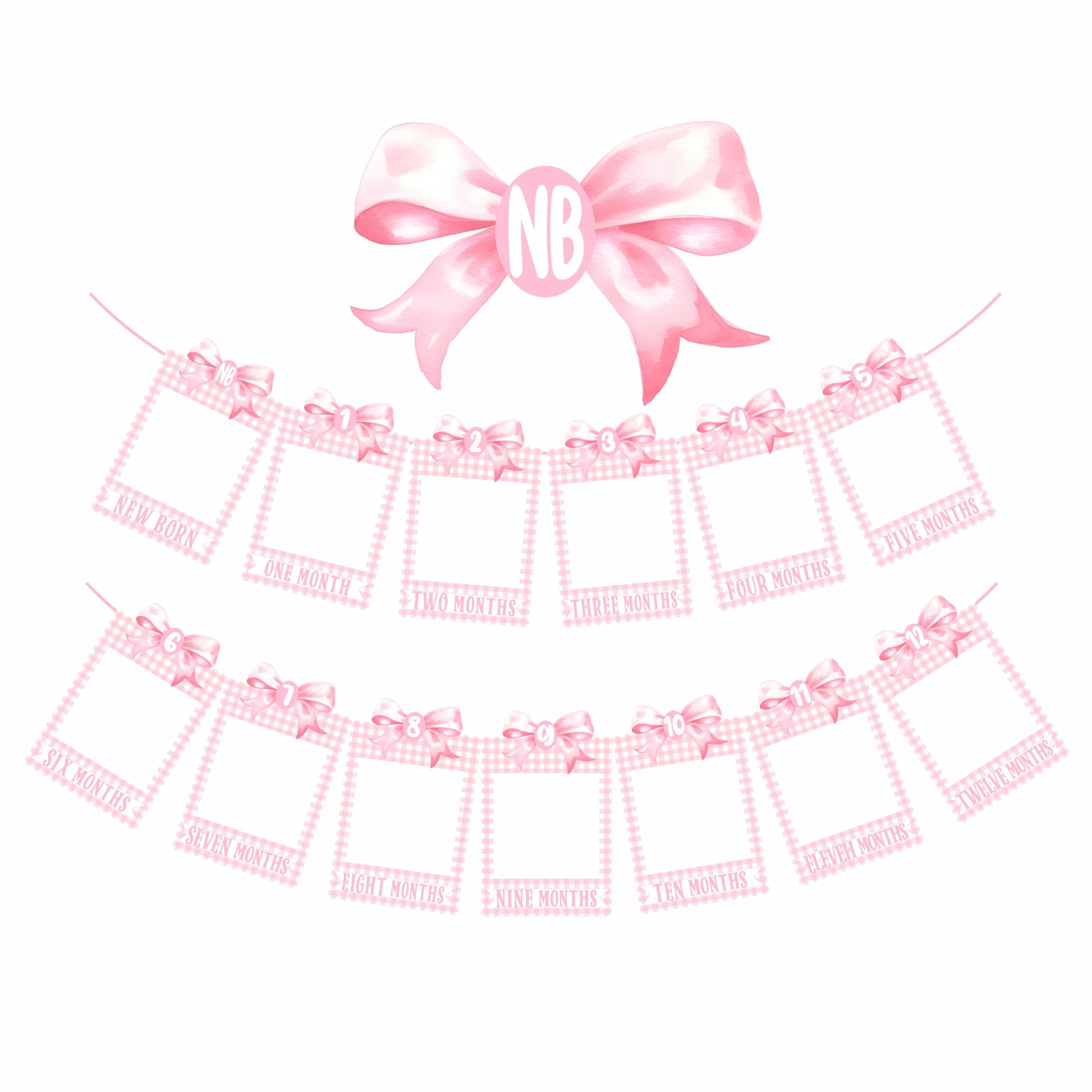 Pink Bow Photo Banner,First Birthday Decorations for Girl,Newborn to 12 Months Photo Banner,1st Birthday Milestone,First Year Photos,Baby Shower