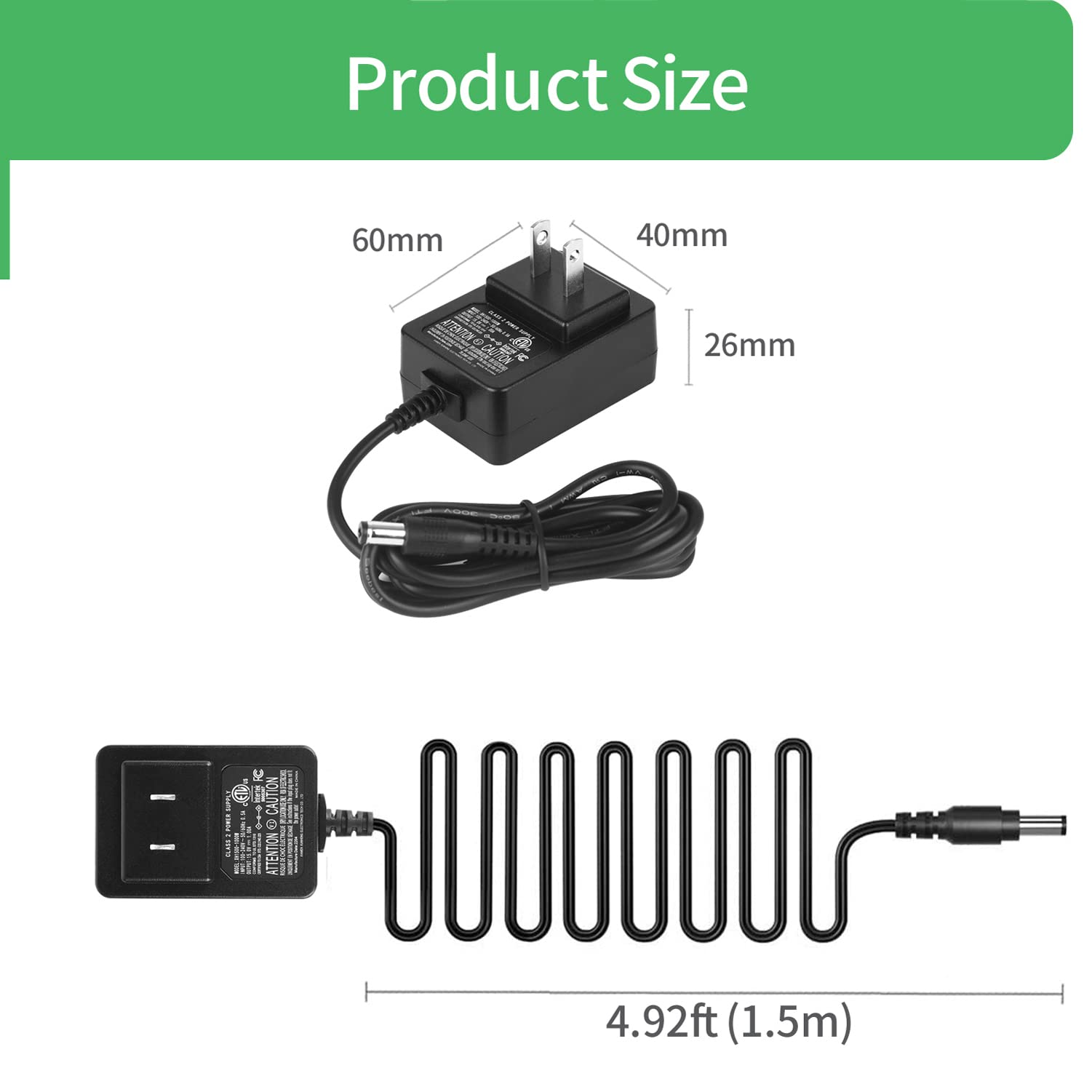 Security-01 AC to DC 15V 1A Power Supply Adapter, Plug 5.5mm x 2.1mm,15v dc Power Supply for Litter-Robot III,Litter Robot Power Cord,1.5 Meter Cord Length,2PCS