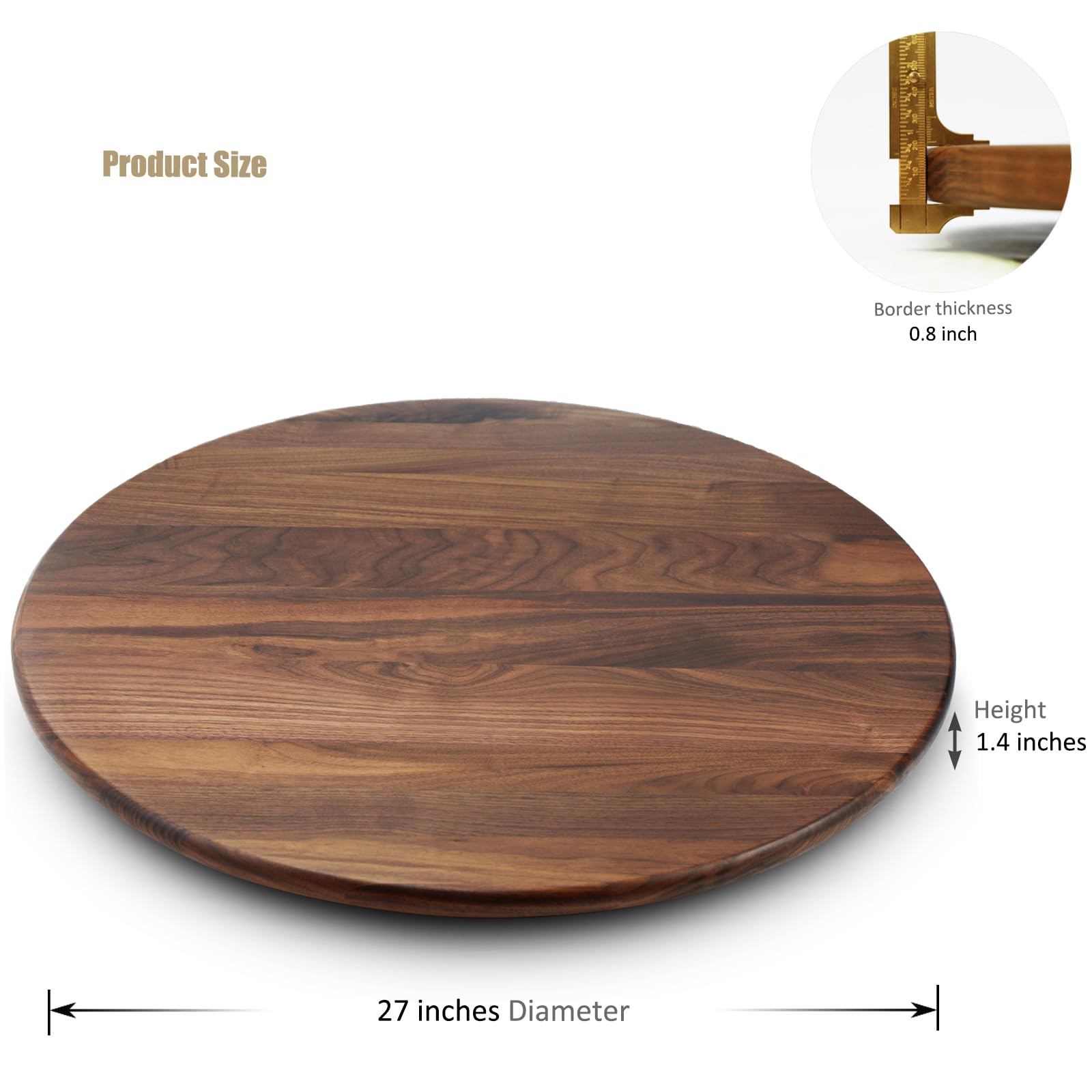 MAGIGO 27 Inches Black Walnut Wood Lazy Susan Organizer, Solid Wooden Round Turntable, Rotating Tray for Table Top/Counter Top