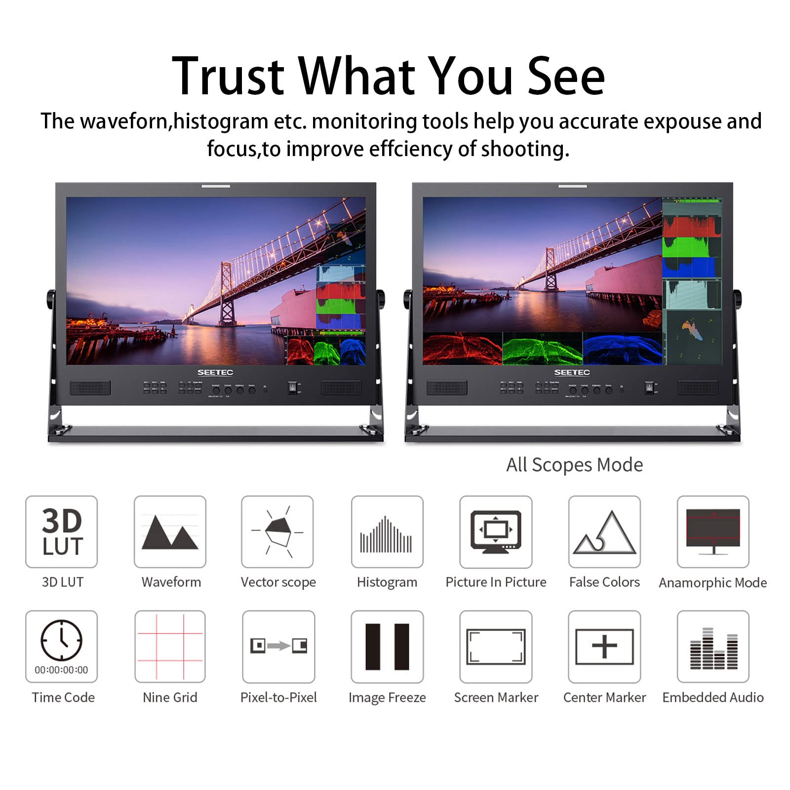 SEETEC ATEM215S 21.5 inch Multi-Camera Broadcast Monitor 4x3G-SDI HDMI in Quad Split Display Full HD 1920x1080 (ATEM215S)