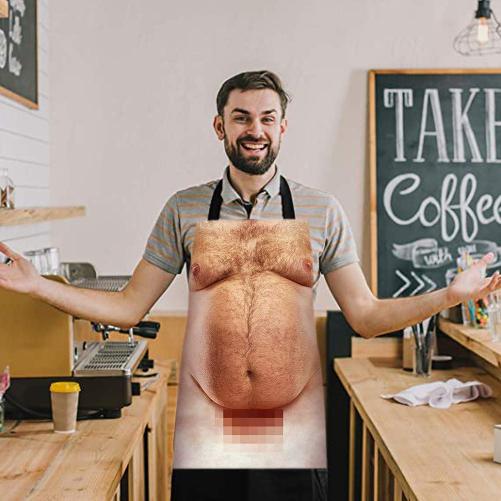 Nonebranded Funny Aprons for Men Adjustable Bib BBQ Cooking Kitchen Grilling Belly Aprons Gag Gifts for Christmas, White Elephant Gift Exchange
