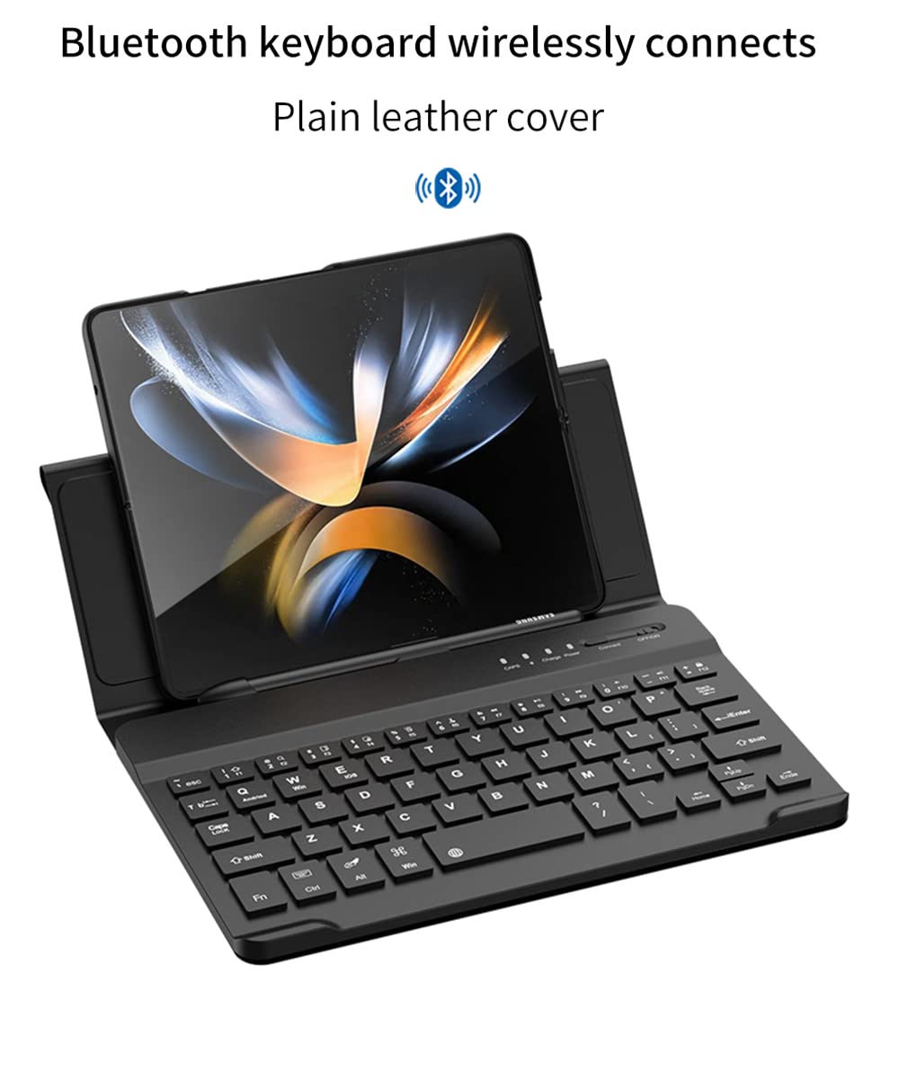 SHIEID Leather Cover for Samsung Galaxy Z Fold4 Keyboard Holster and S Pen Holder, Light Luxury Elegant with Kickstand Bluetooth Keyboard Wirelessly Connects Z Fold4 Keyboard, Green