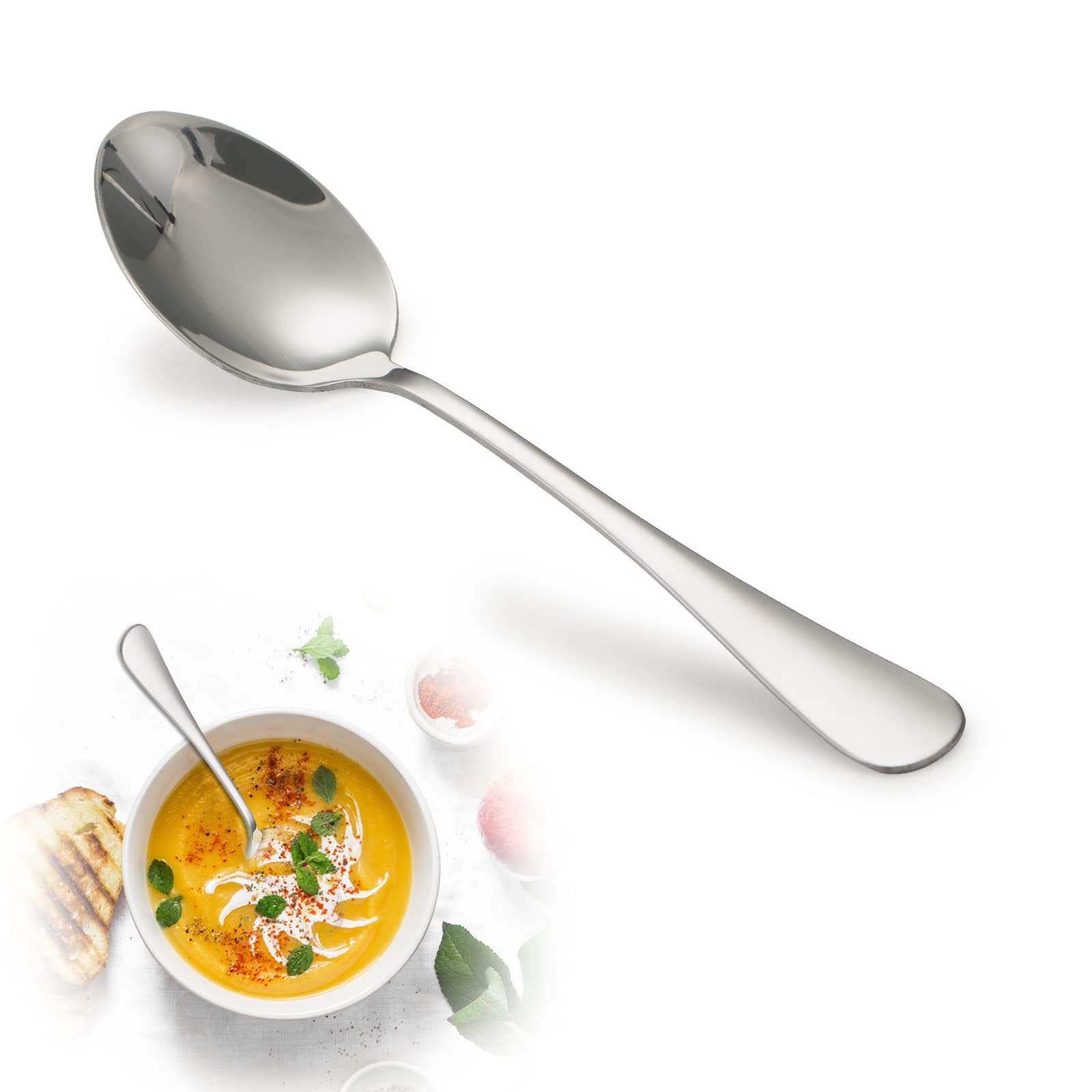Stainless Steel Flatware Set, 12 Pieces, Mirror Polished Soup and Tablespoons, Dishwasher Safe (Dinner Spoons Set of 12)