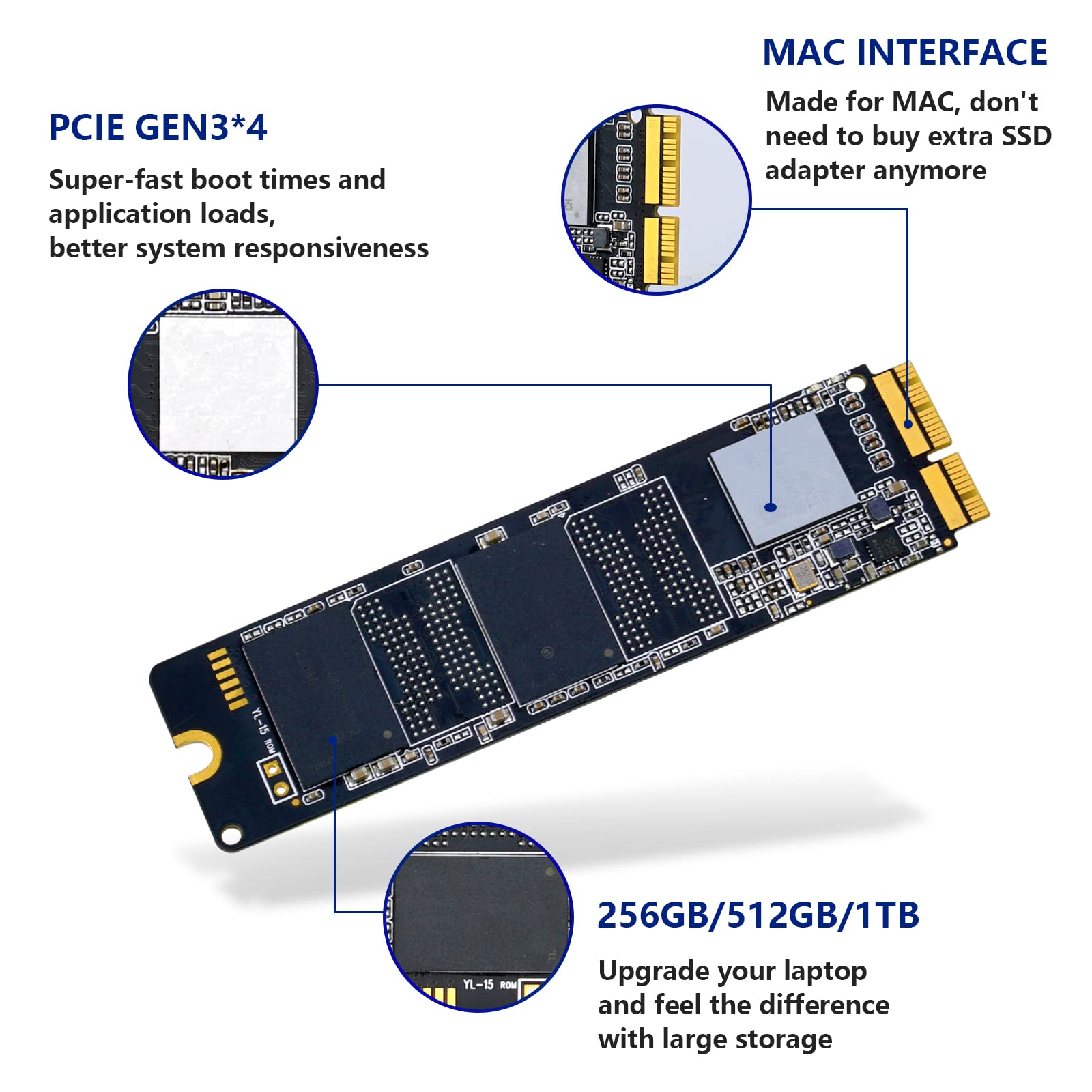 ROGOB 1TB PCIe SSD Gen3*4 NGFF Internal Solid State Drive, Upgrade Speed & Storage Drive for 2013-17 Mac, MacBook, Mac Pro, Air, Mini, iMac