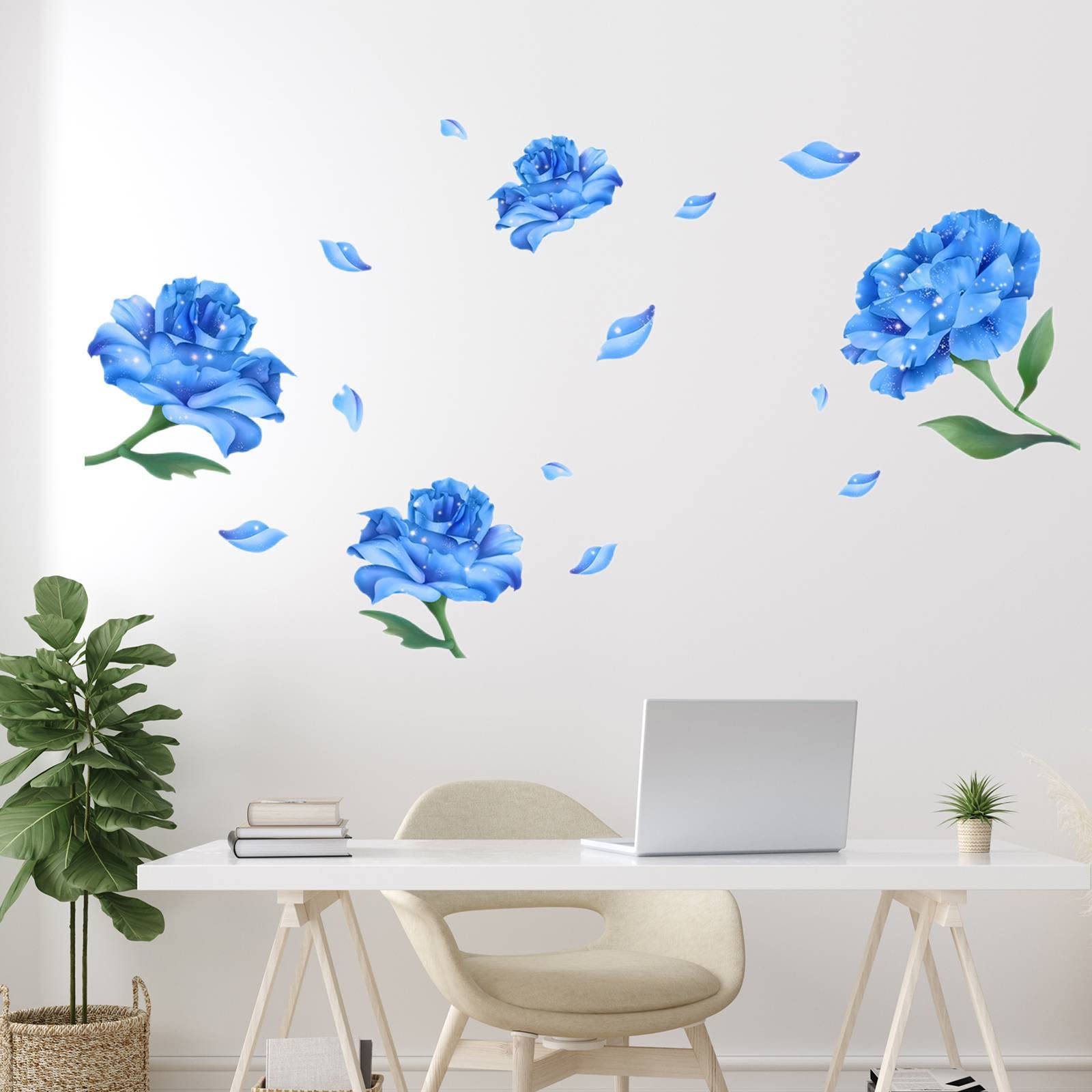 Pink Roses Flower Wall Decals Wall Stickers for Bedroom Wall Art Mural for Living Room Nursery Wall Decor