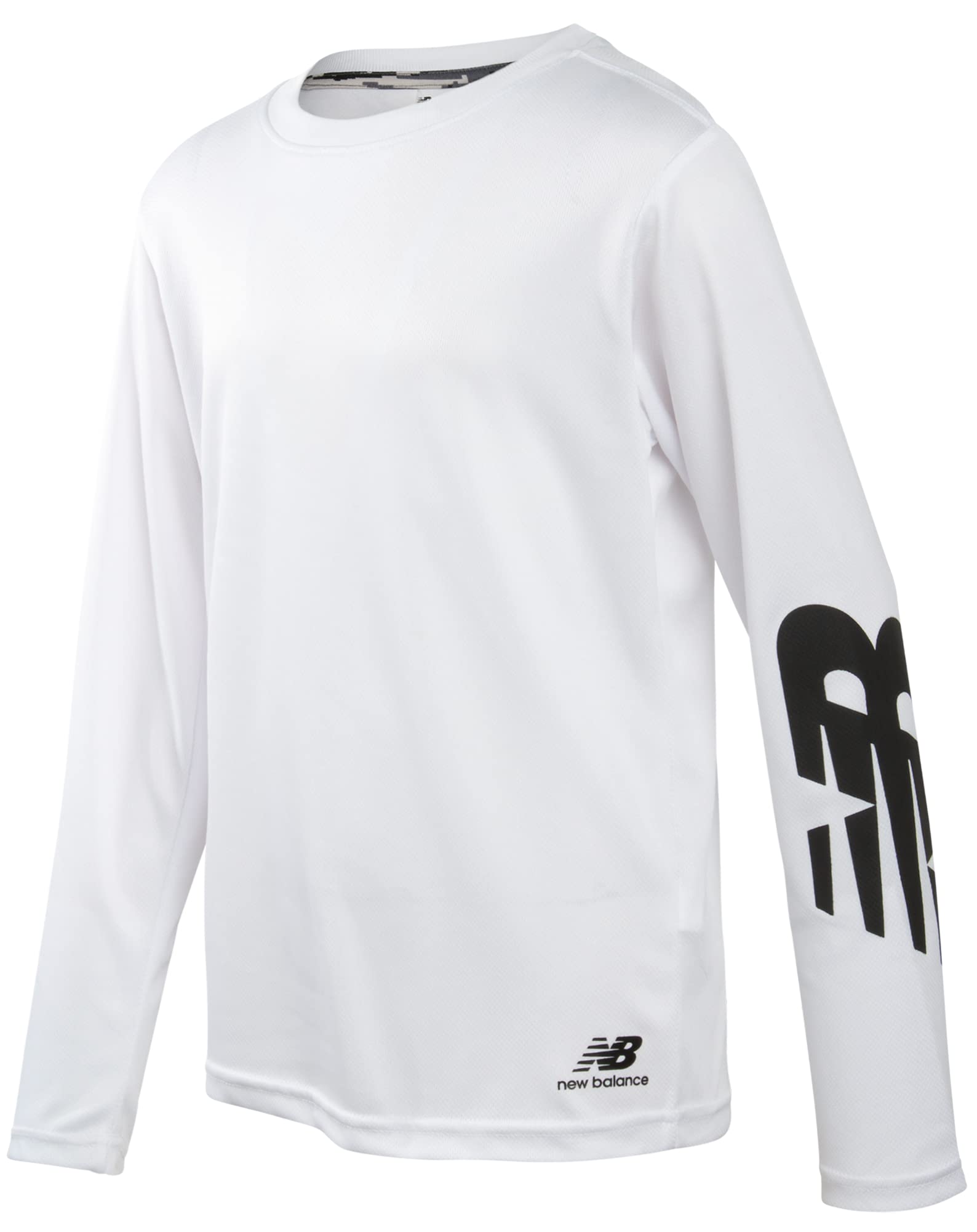 New Balance Boys' Athletic T-Shirt - 2 Pack Active Performance Dry-Fit Sports Short and Long Sleeve Shirt (8-20), Size 10-12, White Camo/Grey