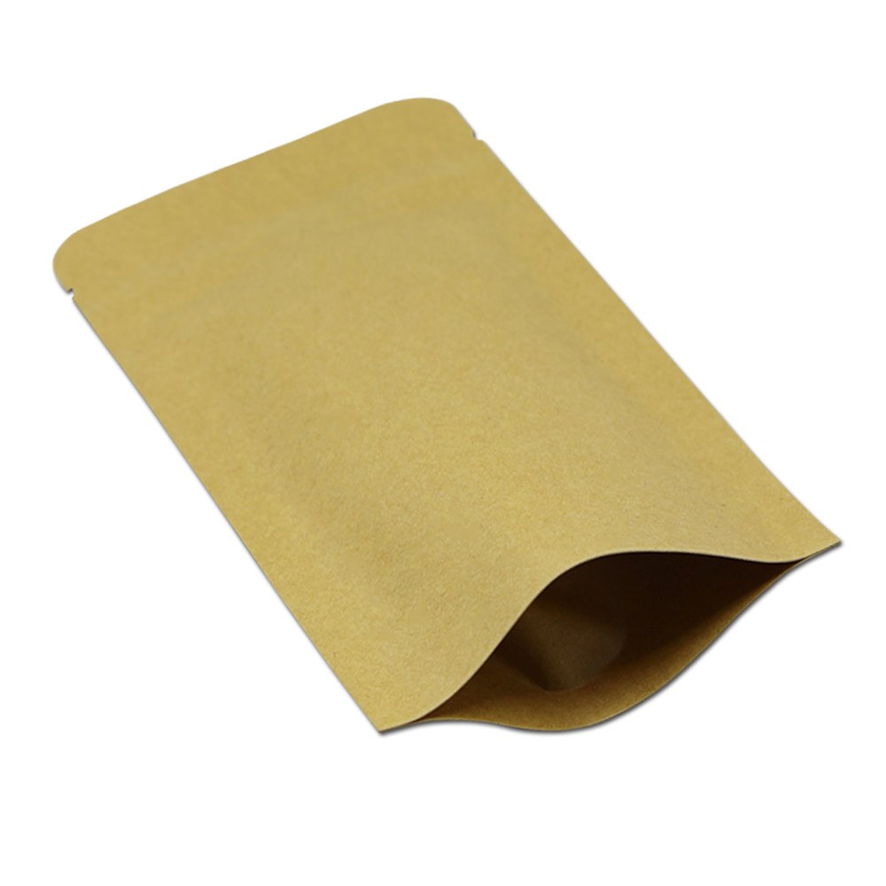 Mylar Bag Kraft Paper Foil Inner Self Standing Resealable Zipper Lock Pouch Food Stand Up Bags for Zip Packing Candy Biscuits Lock Food with Notch (50, 4.3x7.3 inch)