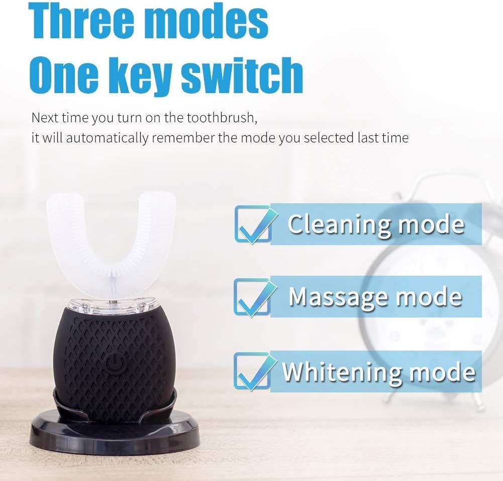 Rolg Ultrasonic Automatic Toothbrush,Ultrasonic Electric Toothbrush and 30'' Automatic Timer, 360 Toothbrush Wireless Charging Toothbrush Washable Travel Home Dual-use, Black
