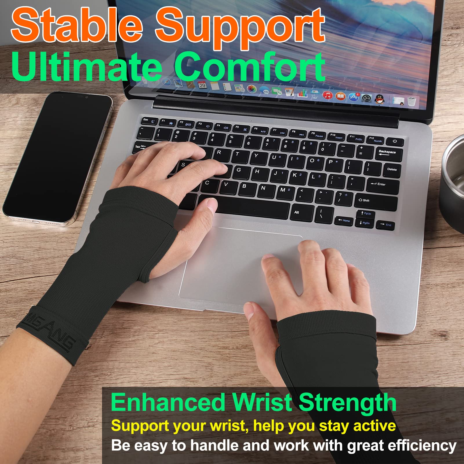 MGANG Wrist Support Sleeves, 1 Pair Wrist Compression Gloves for Unisex, 20-30 mmHg Wrist Brace Support for Carpal Tunnel, RSI, Tendonitis, Sprains, HandInstability, Pain Relief, Black S