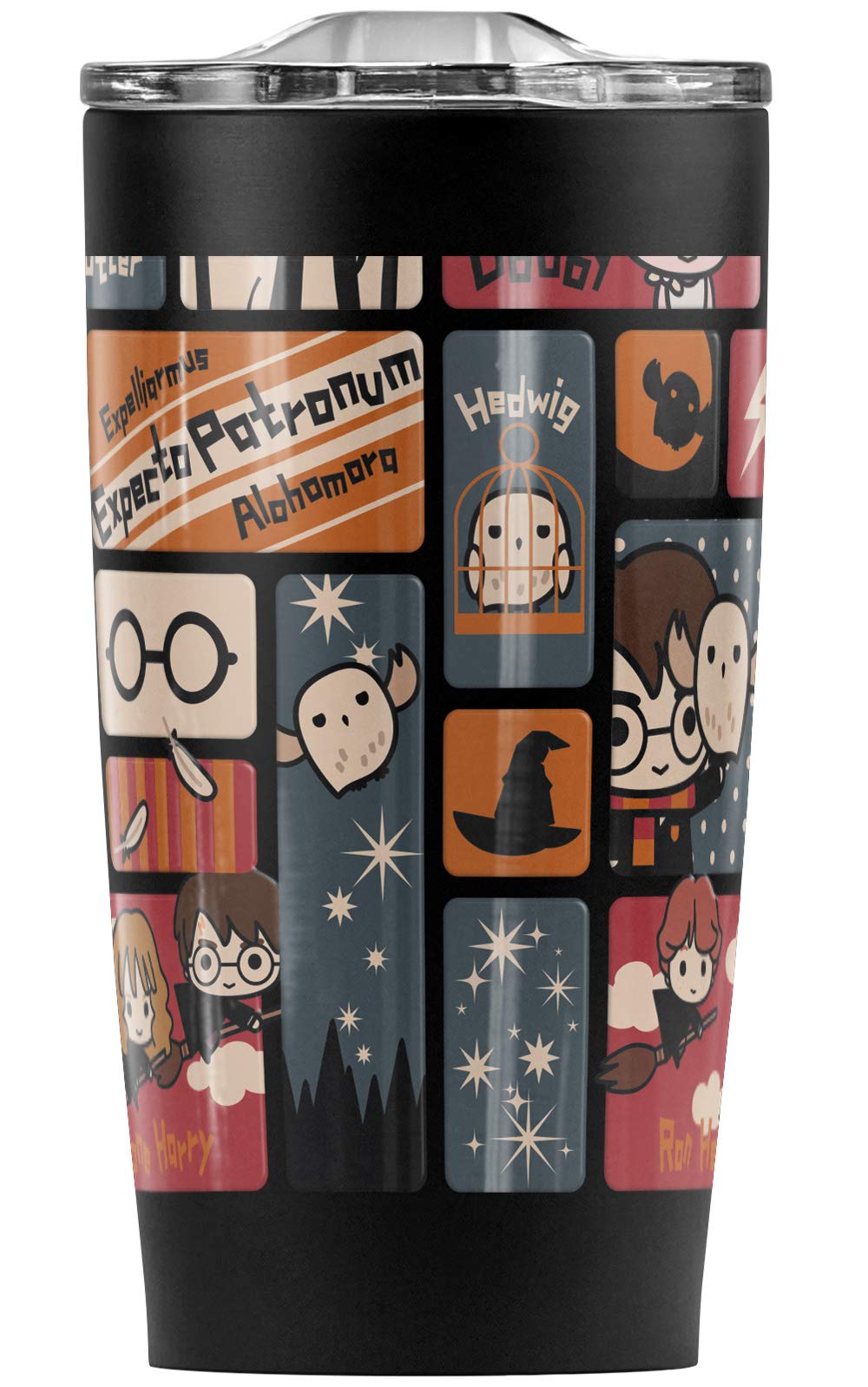 Logovision HARRY POTTER/CUTE CHIBI PATTERN - Stainless Steel Tumbler 20 oz Coffee Travel Mug/Cup, Vacuum Insulated & Double Wall with Leakproof Sliding Lid | Great for Hot Drinks and Cold Beverages