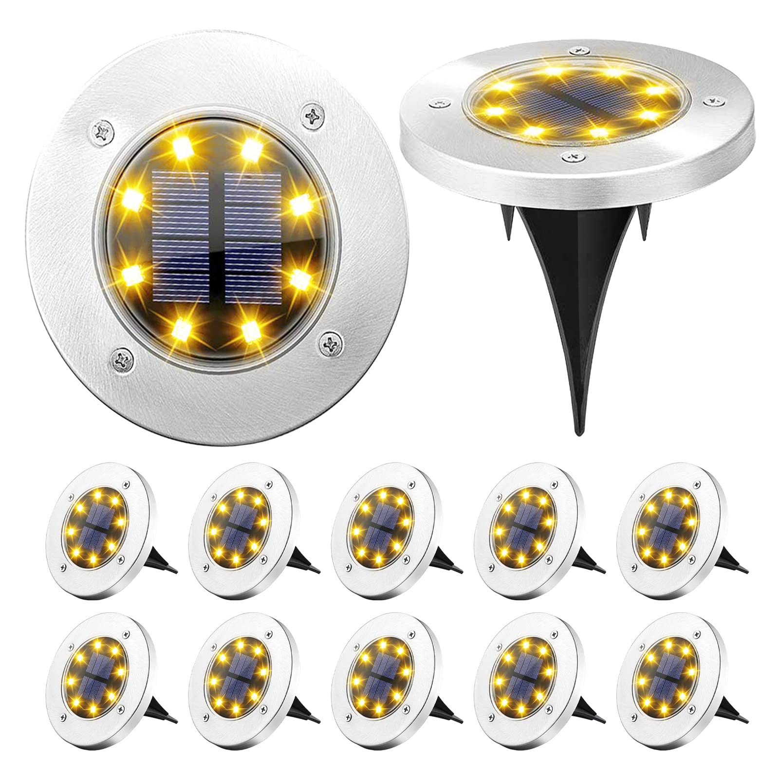 JUMJINGY Solar Ground Lights IP67 Solar Lights Outdoor Waterproof Warm 12 Pack for Yard Garden Patio Lawn Walkway Pathway Landscape Lighting
