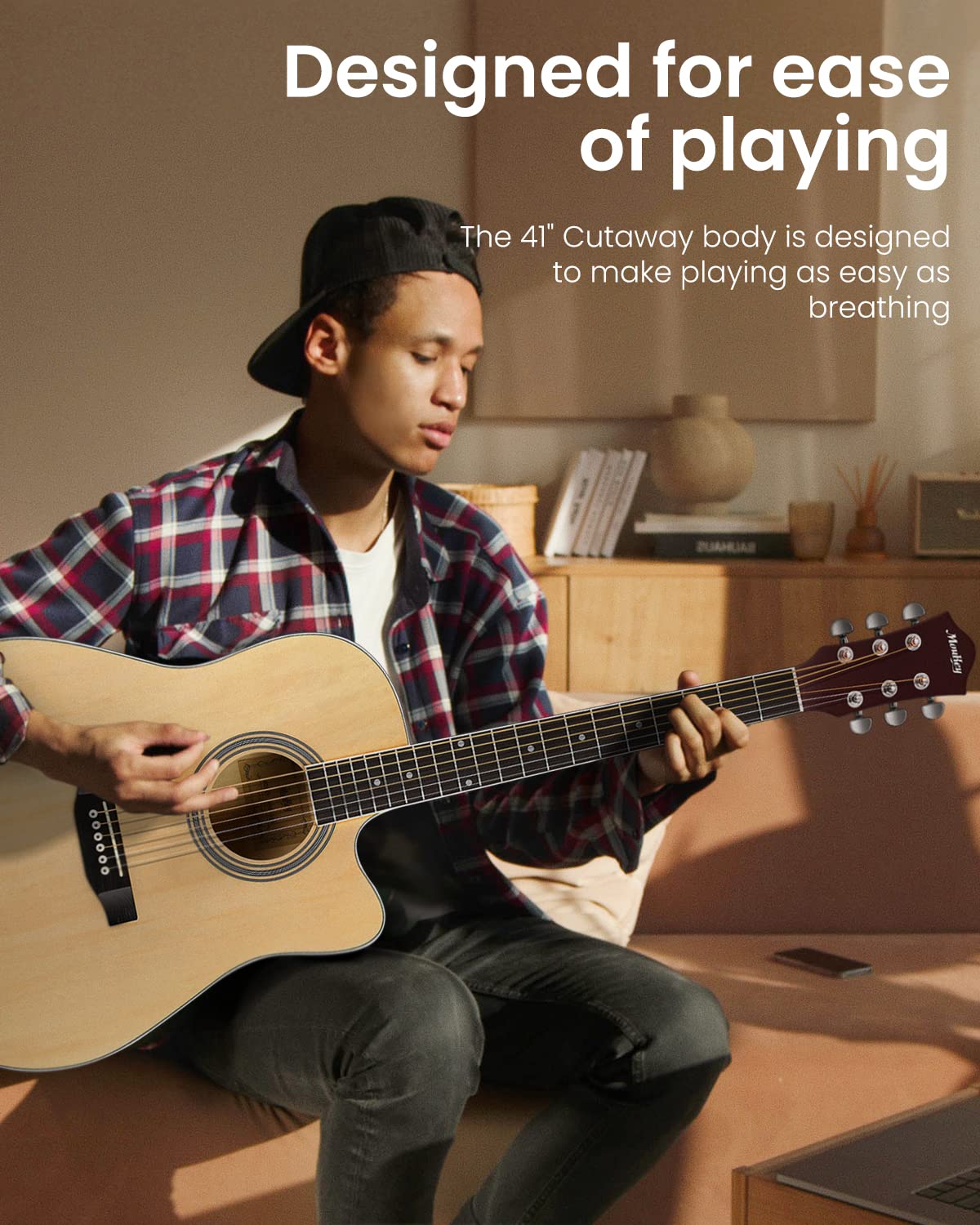 Moukey 41" Acoustic Guitar for Beginners Adults 4/4 Guitarra Acustica with Chord Poster, Gig Bag, Tuner,Steel Strings, Capo, Strap, Natural
