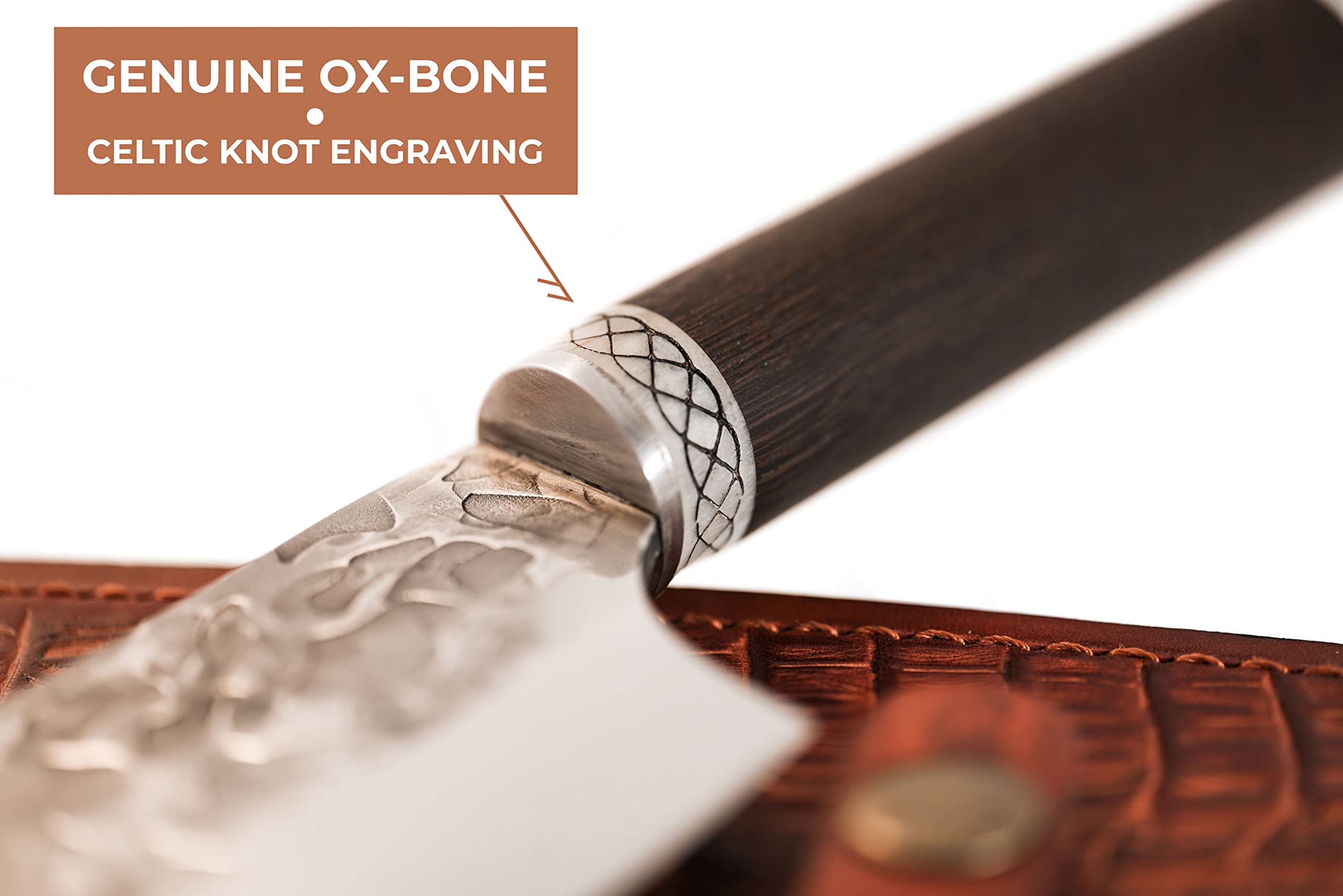 Norse Tradesman Chef & Cleaver Hybrid Knife - 7.5" Razor Sharp Kitchen Knife β Genuine Cowbone Accented Handle with Celtic Knot Engravings β Artisan Forged