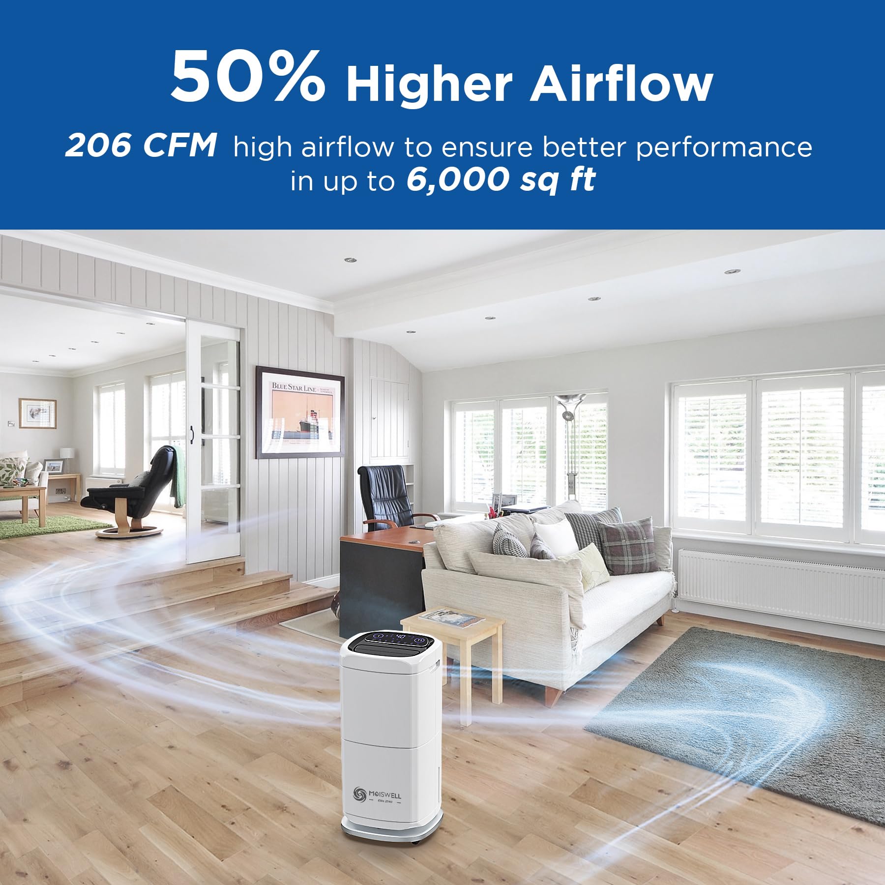 Moiswell 140 Pints Commercial Dehumidifier for Home 6,000 Sq Ft Large Rooms & Basements with Continuous Drain Hose, 2.1 Gallons Water Tank, Advanced Touchpad Control Panel