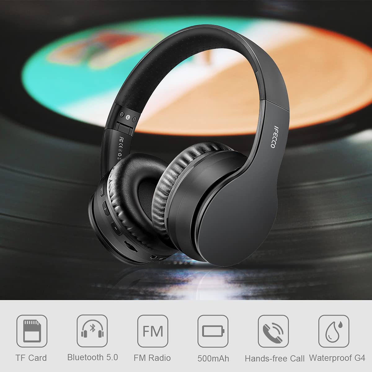 I love e iFecco Wireless Bluetooth Headphones Over-Ear, Foldable HiFi Stereo Headset with Built-in Microphone and Soft Protein Earpads for Travel, Home, Office