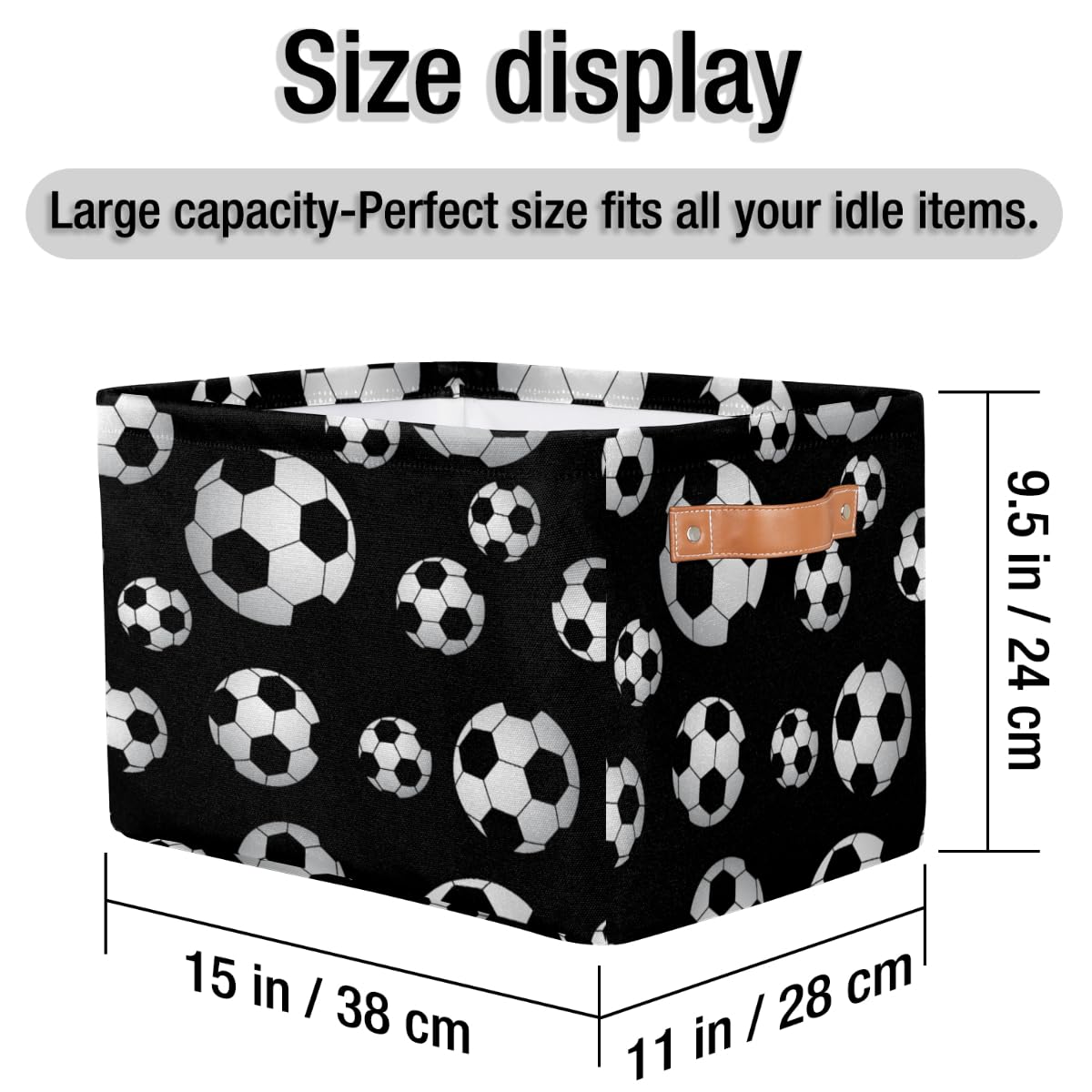 Soccer Storage Bin Basket, Fottball Large Toys Storage Cube Box with Handles, Collapsible Laundry Basket Rectangular Waterproof Storage Organizer Bin for Nursery Bedroom Playroom Shelves Gift Basket