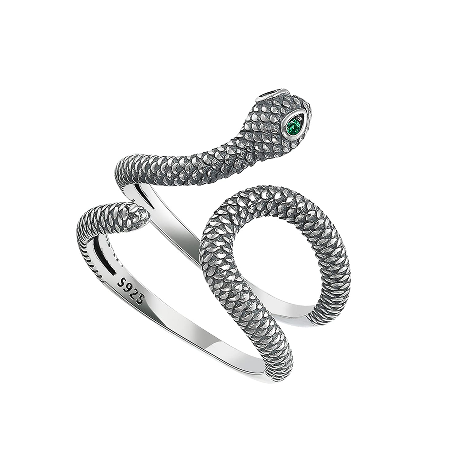 IPEPPY 925 Sterling Silver Snake Ring, Stacking Rings for Men Women Retro Opening Adjustable Ring Jewelry (B-Snake Ring)