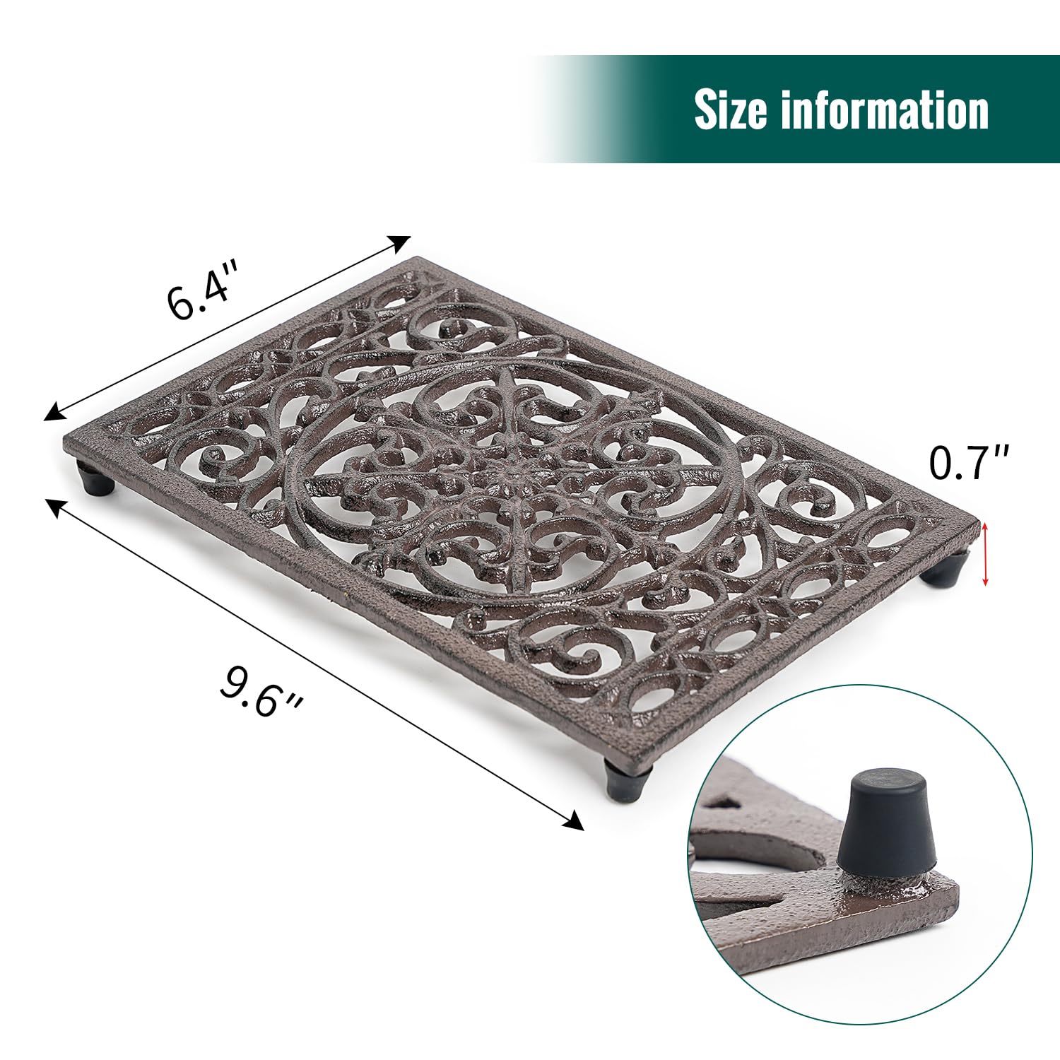 Sungmor Rectangle Cast Iron Trivets, Metal Trivet for Hot Pots and Pans, Heavy Duty Rustic Wood Stove Tea Pot Trivet, Decorative Hot Pot Holder for Kitchen Counter and Dining Table