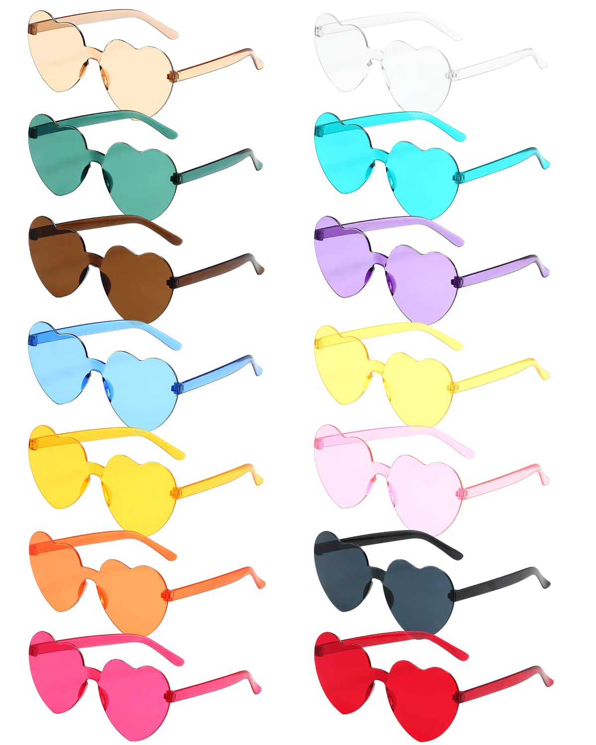 PARSUP 14 Pairs Heart Shaped Rimless Frameless Sunglasses Transparent Candy Color Glasses Tinted Eyewear Bachelorette Party Favors Photo Booth Props,14 Colors