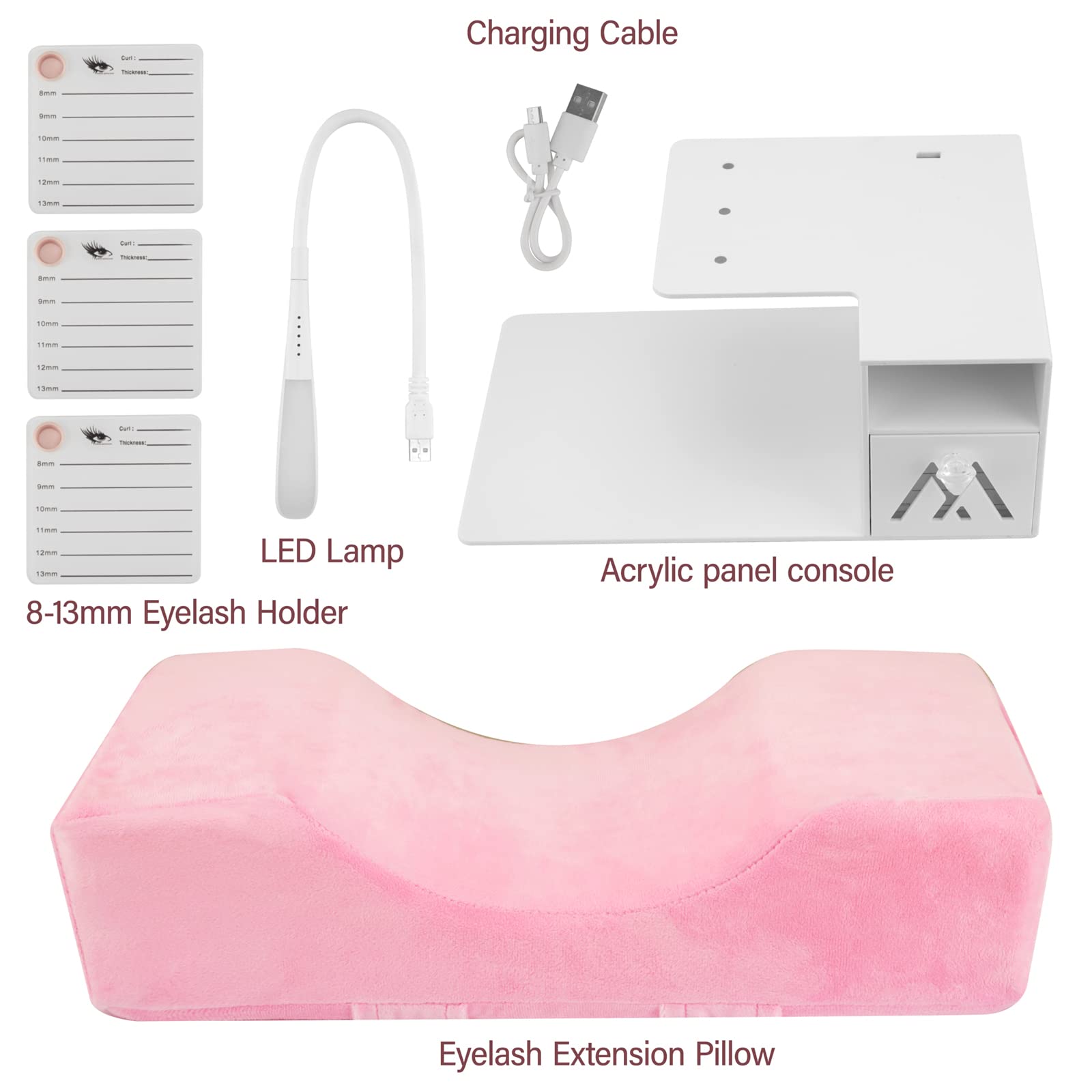 Roury Eyelash Extension Neck Pillow with Light, Pillow Shelf, Eyelash Pillow Make Up Eyelash Extension Pillow with Shelf Organizer Stand, Beauty Salon Pillow (Pink)