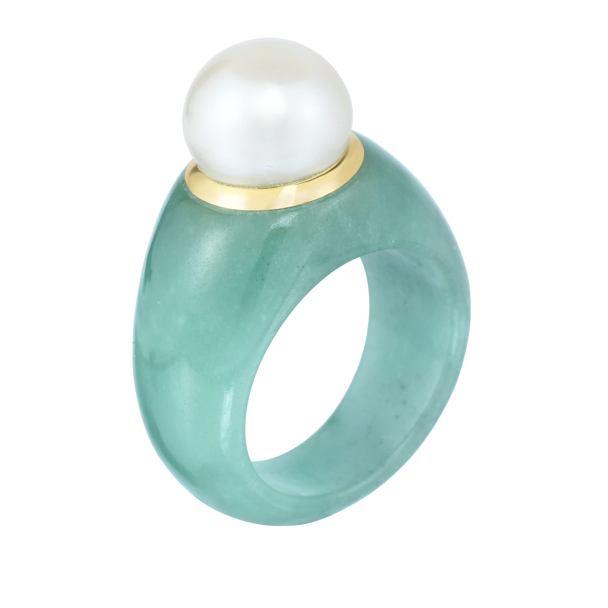 KOKAV 14K Yellow Gold with Jade and 10 mm Freshwater Pearl Statement Ring (9)