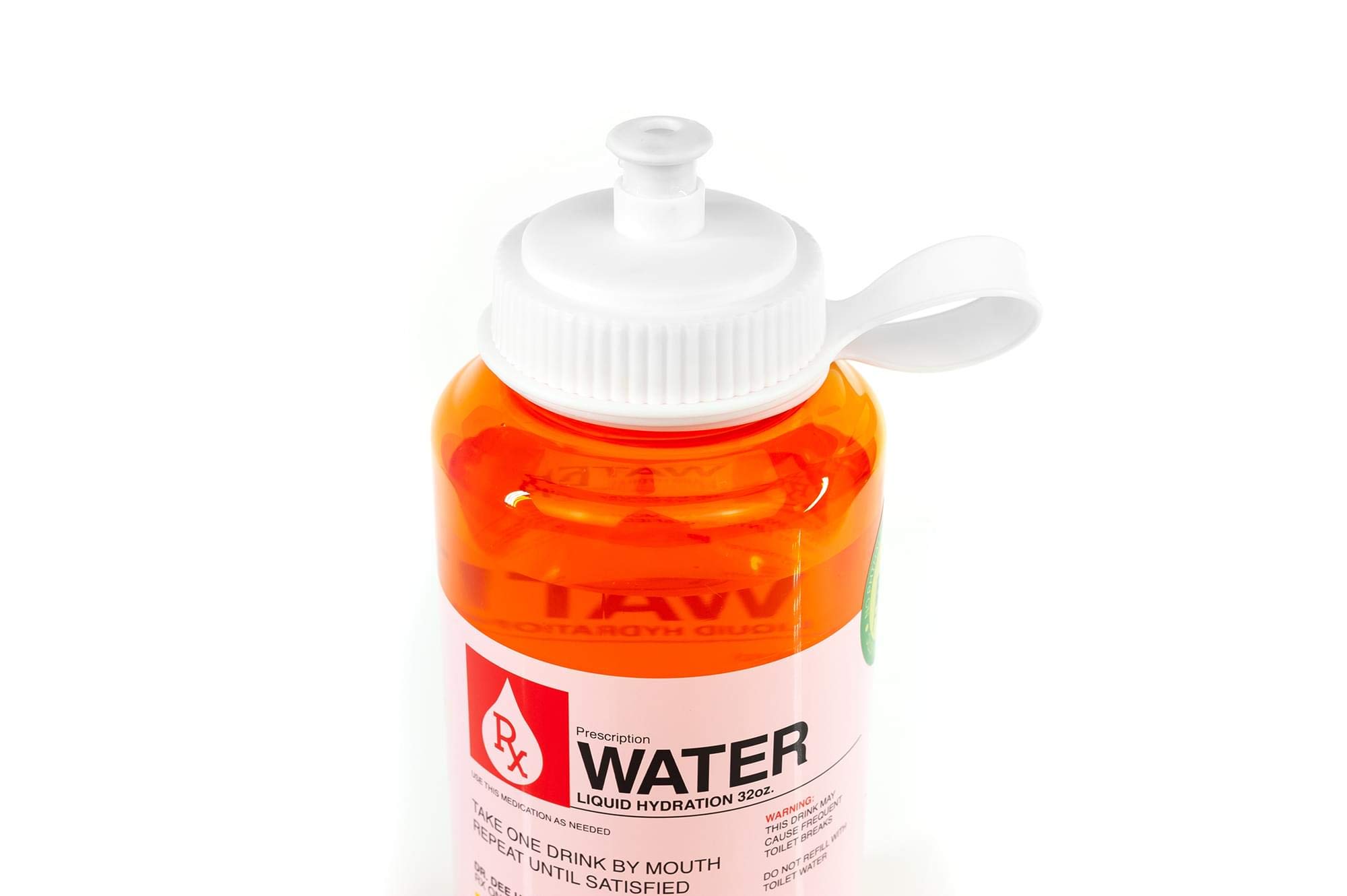 JUST FUNKY Prescription Water 32 Oz Plastic Water Bottle With Lid - Wide-Mouth, BPA-Free Novelty Hydroflask - Fun, Unique Orange Medicine Bottle With Screwtop Cap - Hydration Enthusiast Gift Idea