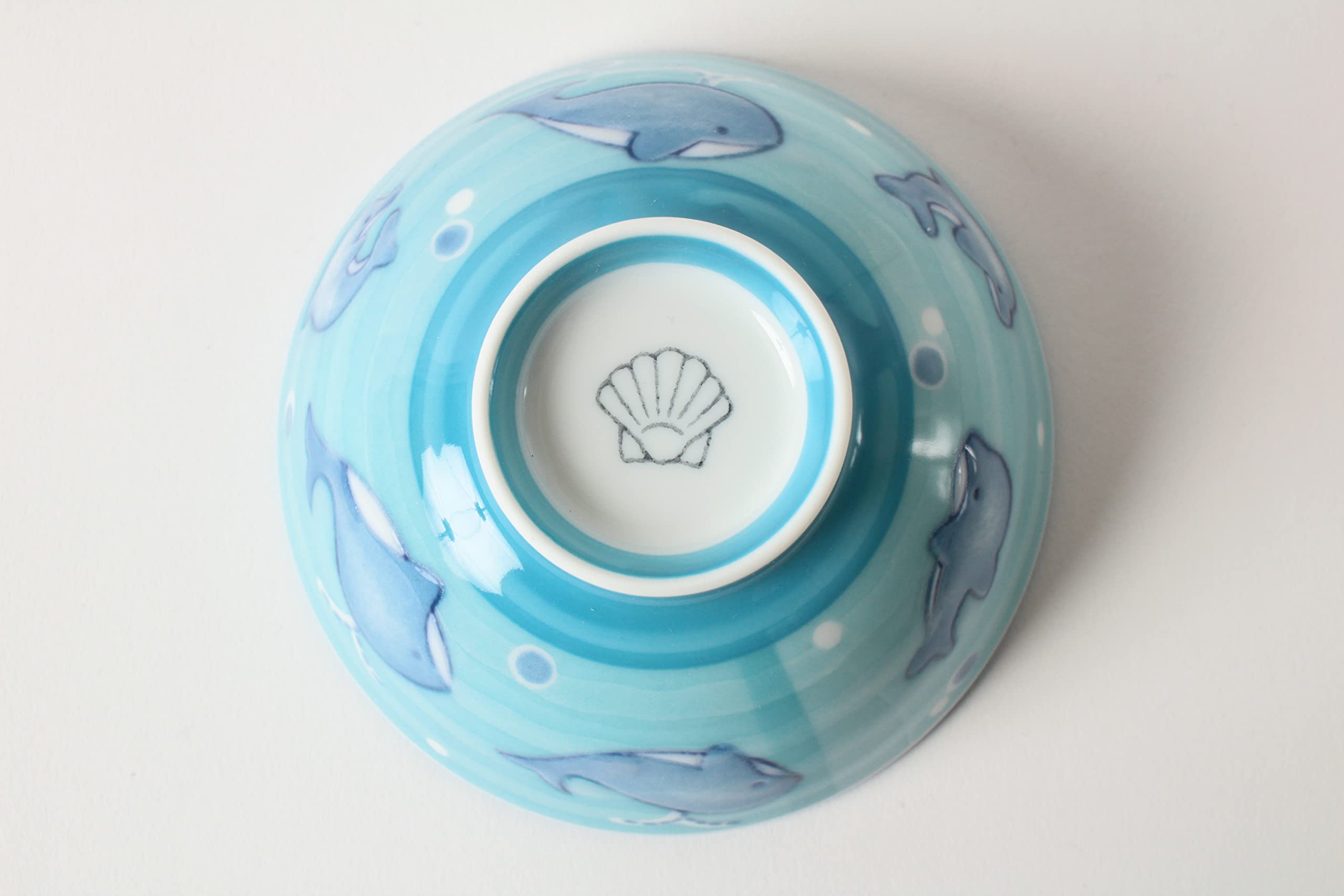 Mino ware Japanese Ceramics Kids Rice Bowl made in Japan (Japan Import) Dolphine & Whale Blue MIC014