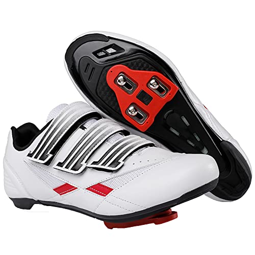 Men's Cycling Shoes Breathable Road Bikes Shoes Lightweight with Look Delta Cleat Compatible with Peloton,White,8