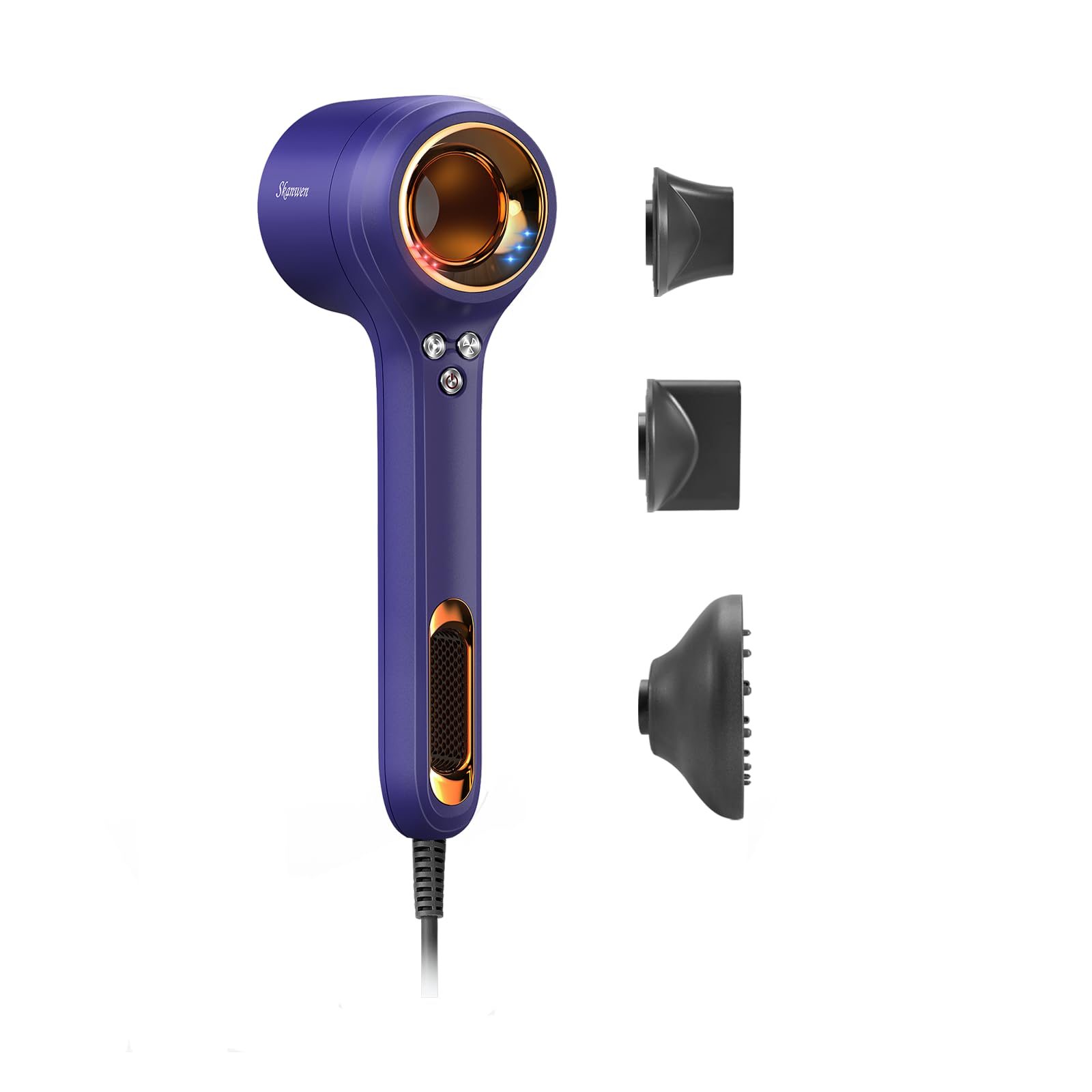 SKANWEN Hair Dryer, Ionic Blow Dryer with High-Speed Brushless Motor for Fast-Drying Low Noise Thermo-Control Hairdryer with Magnetic Nozzle, Concentrator & Diffuser for Home, Salon (Indigo Blue)