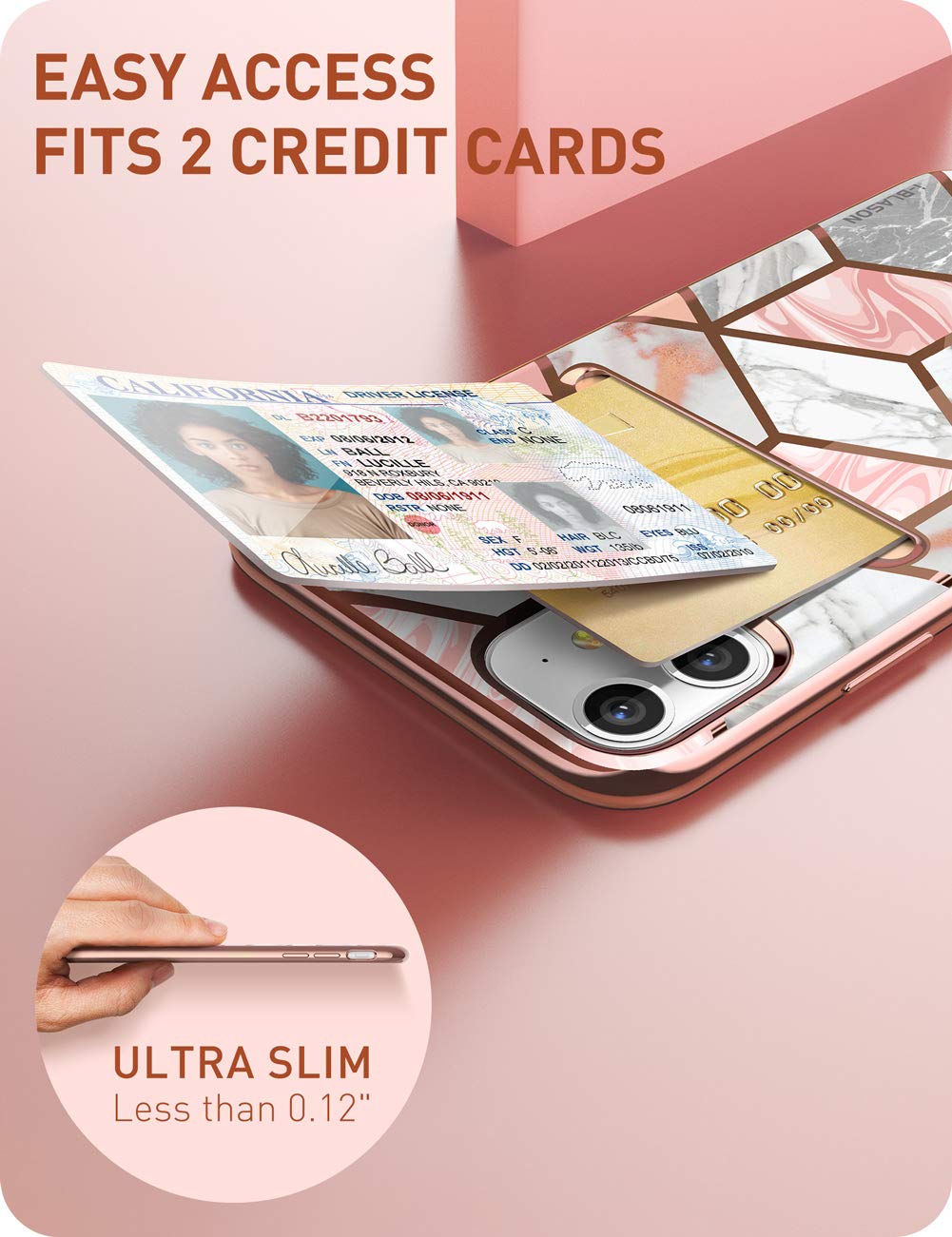i-Blason Cosmo Wallet Case for iPhone 12, iPhone 12 Pro 6.1 inch (2020 Release), Slim Designer Wallet Protective Case with Card Holder (Marble)