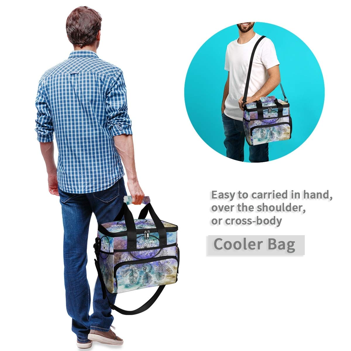 MNSRUU Cooler Bag Dreamcatcher On The Watercolor Cooler Bag Insulated Lunch Totes Picnic Bag Leakproof Beach Cooler Lunch Box Container