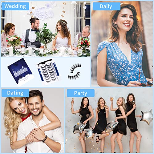 Magnetic Eyelashes and Eyeliner Kit, 7 Pairs Magnetic Lashes 3D Natural Look with Eyeliner and Tweezers, Reusable False Eyelashes Easy to Wear, No Glue Needed, Lightweight & Sweatproof (7 Pairs)
