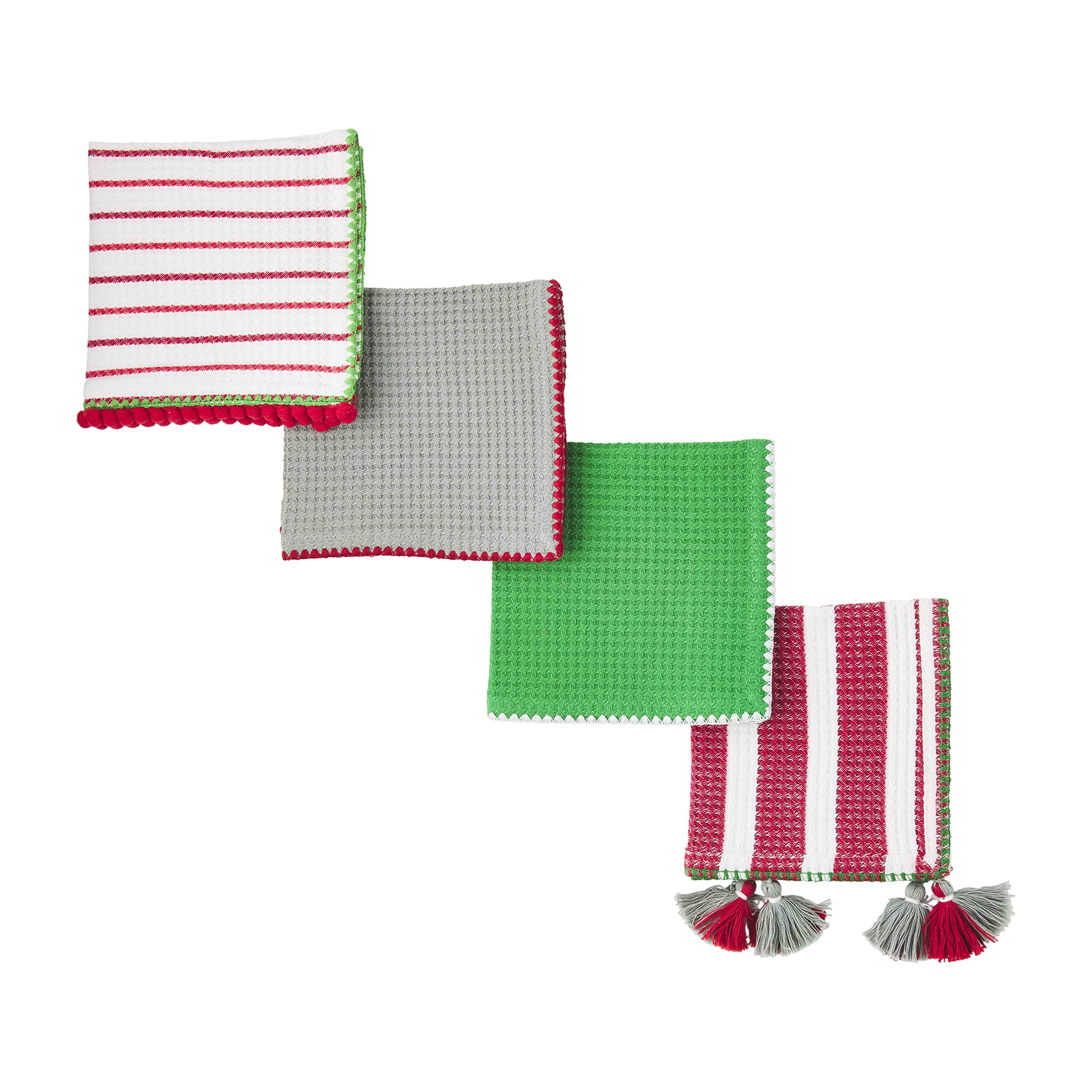 Mud Pie Christmas Waffle Towel Set, Stripe