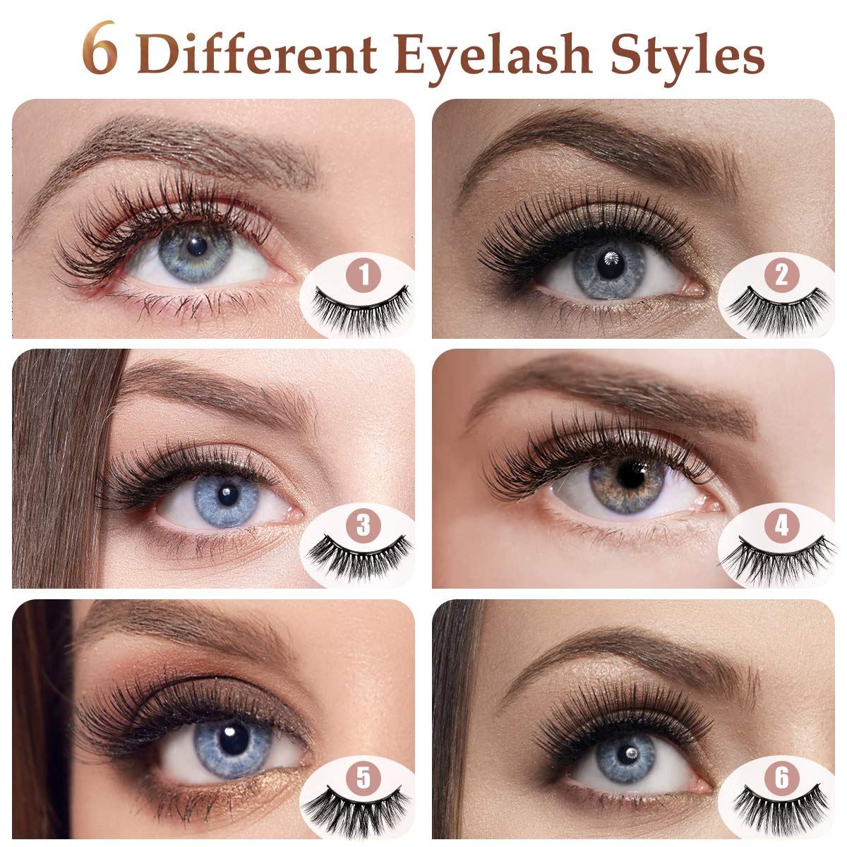 Magnetic Eyelashes with Eyeliner Kit, 6 Pairs 3D Natural Look Reusable False Magnetic Eyelashes, 2 Tubes Long Lasting Magnetic Eyeliner 10mL, Mirror Box with Professional Tweezers - No Glue Needed