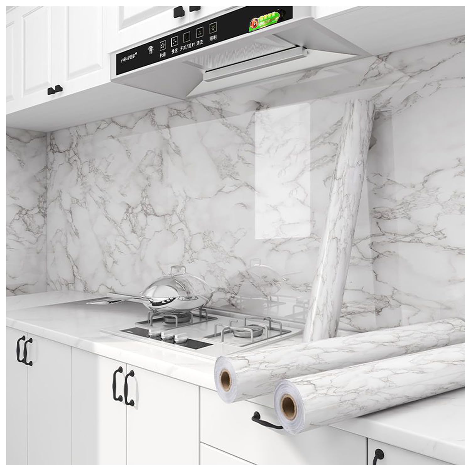 Yancorp 16"x120" White Gray Contact Paper Peel and Stick Wallpaper Marble Removable Wallpaper Pull and Stick Countertops Self-Adhesive Backsplash for Cabinets (16"x120")