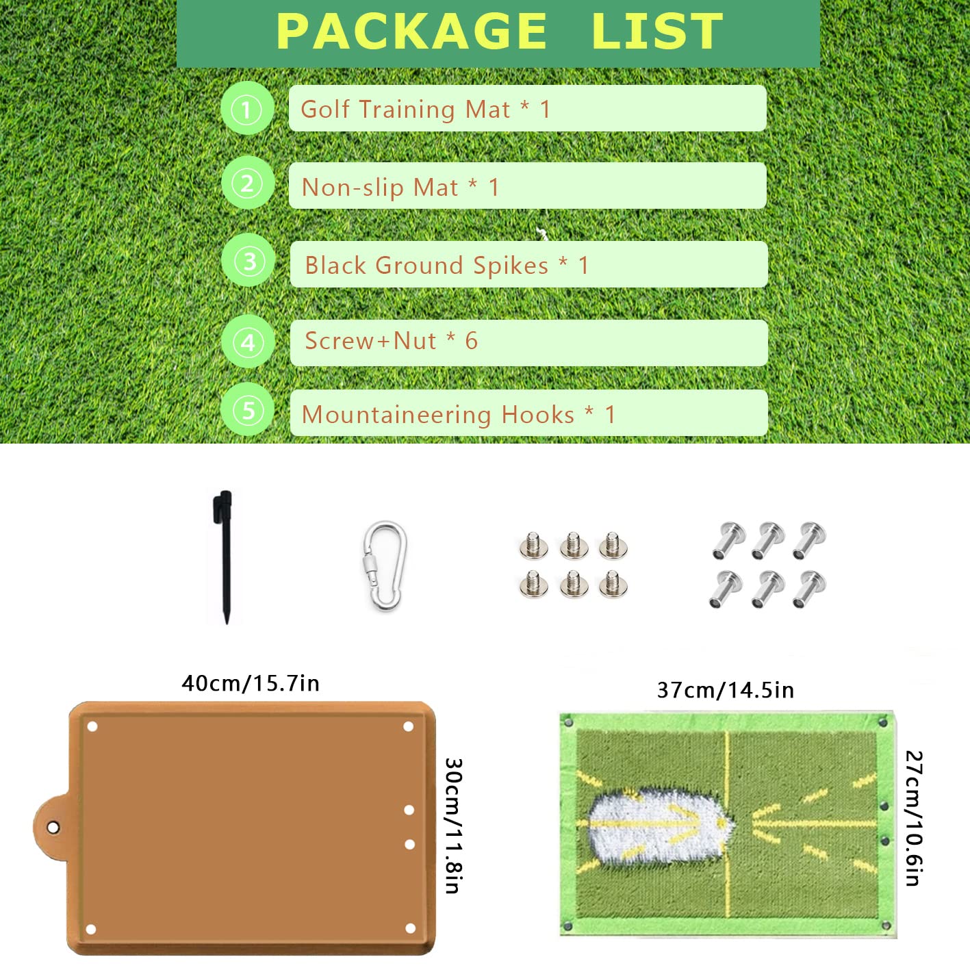 NARKEN Golf Training Mat for Swing Detection Batting, 2023 Newest Premium Golf Impact Mat, Golf Path Feedback Golf Practice Mats, Indoor/Outdoor Golf Training Aid Equipmen, green